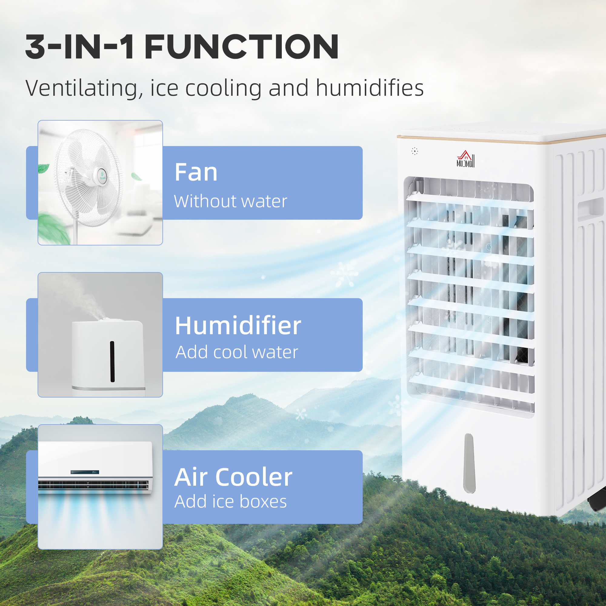 HOMCOM Room Air Cooler with Ice Packs, Ice Cooling Fan Water ...