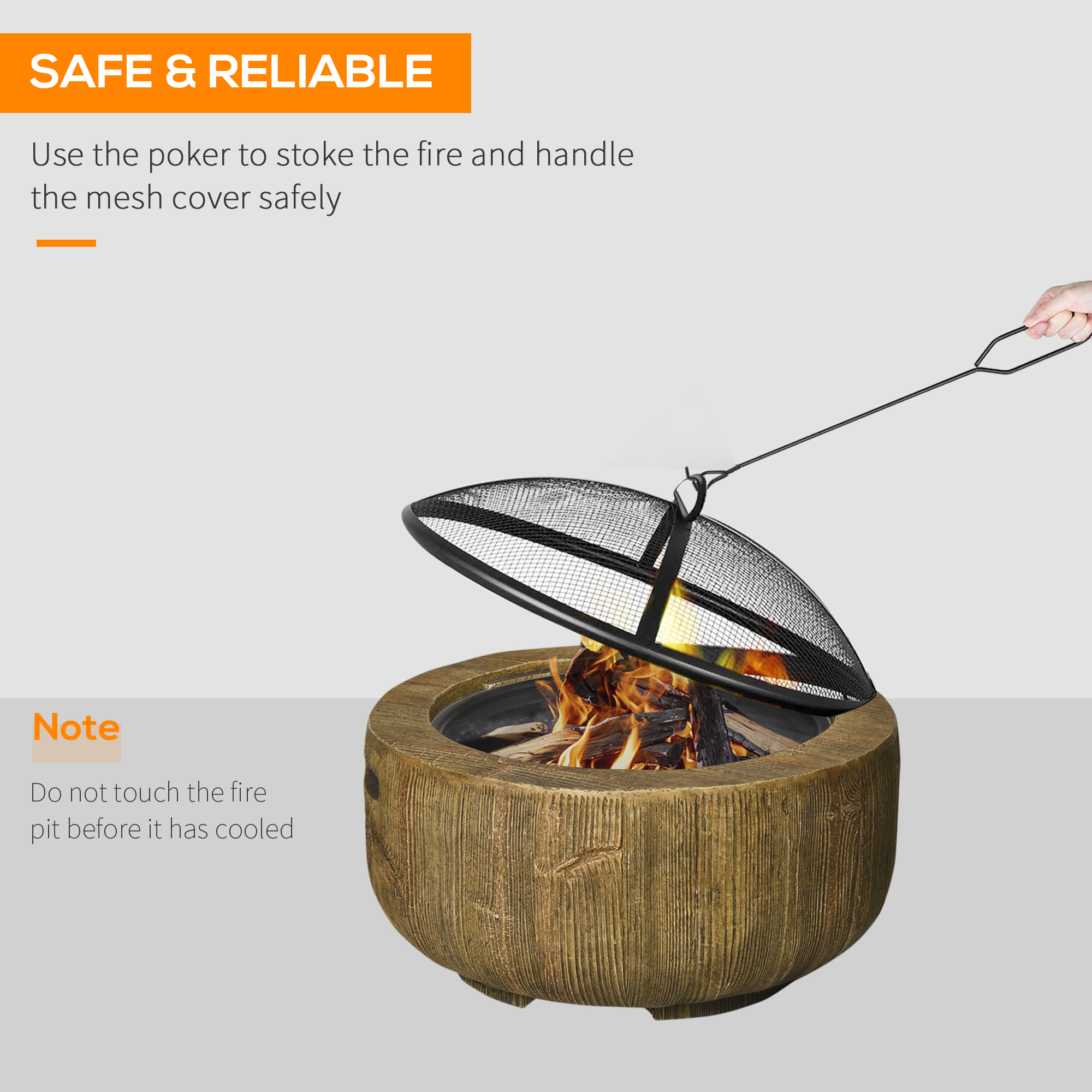 Outsunny Outdoor Fire Pit with Stump Effect, 24-inch Wood-burning ...