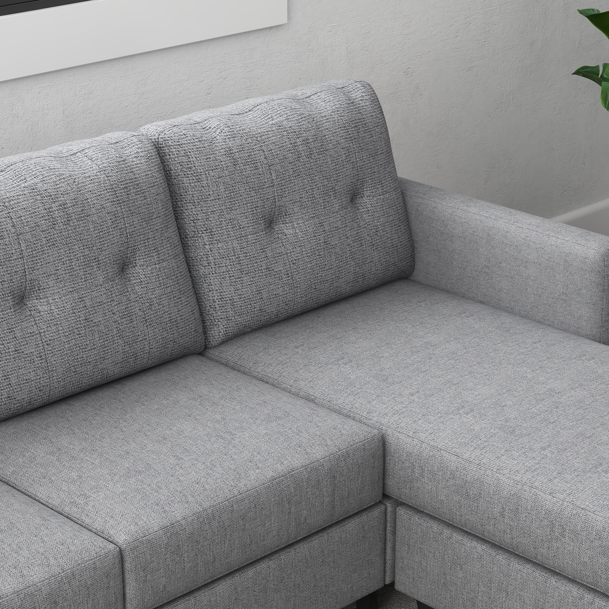 HOMCOM 3 Seater L-Sofa with Ottoman Light Grey | Aosom Canada