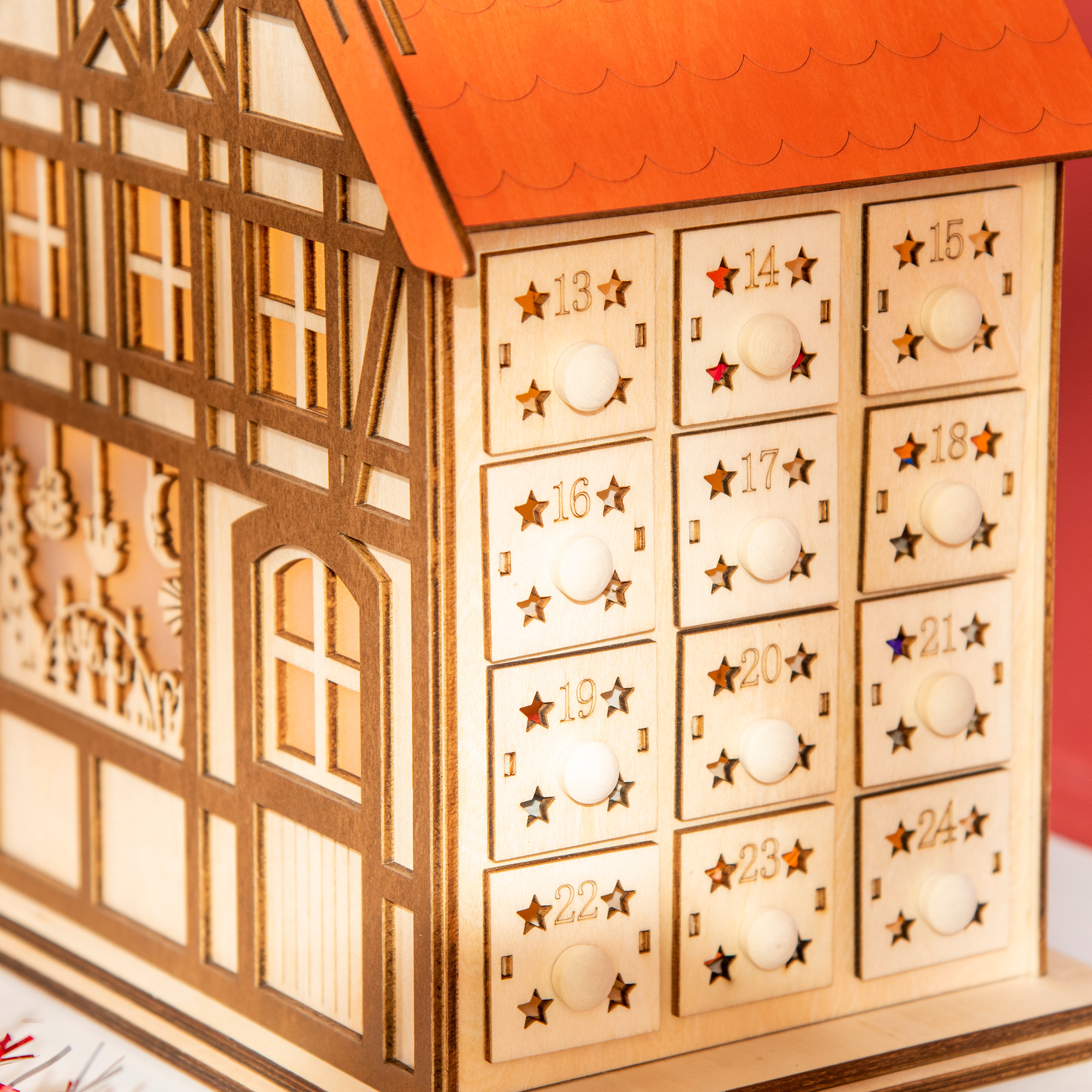 HOMCOM Wooden Christmas Advent Calendar House, Light Up Table Holiday ...