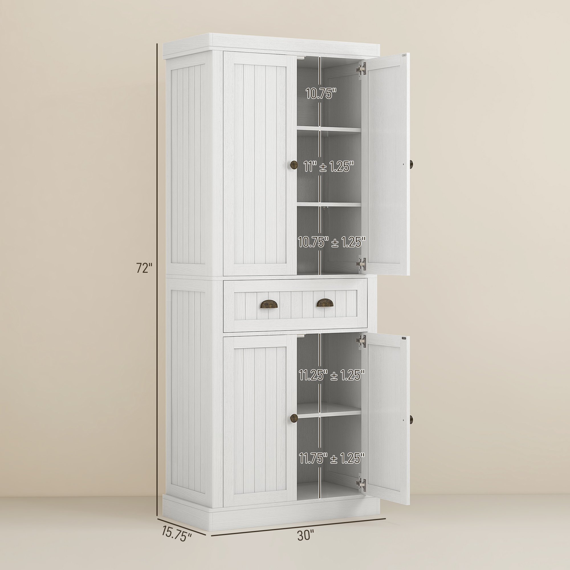 HOMCOM 72" Farmhouse Kitchen Pantry Cabinet with 4 Doors, Distressed ...