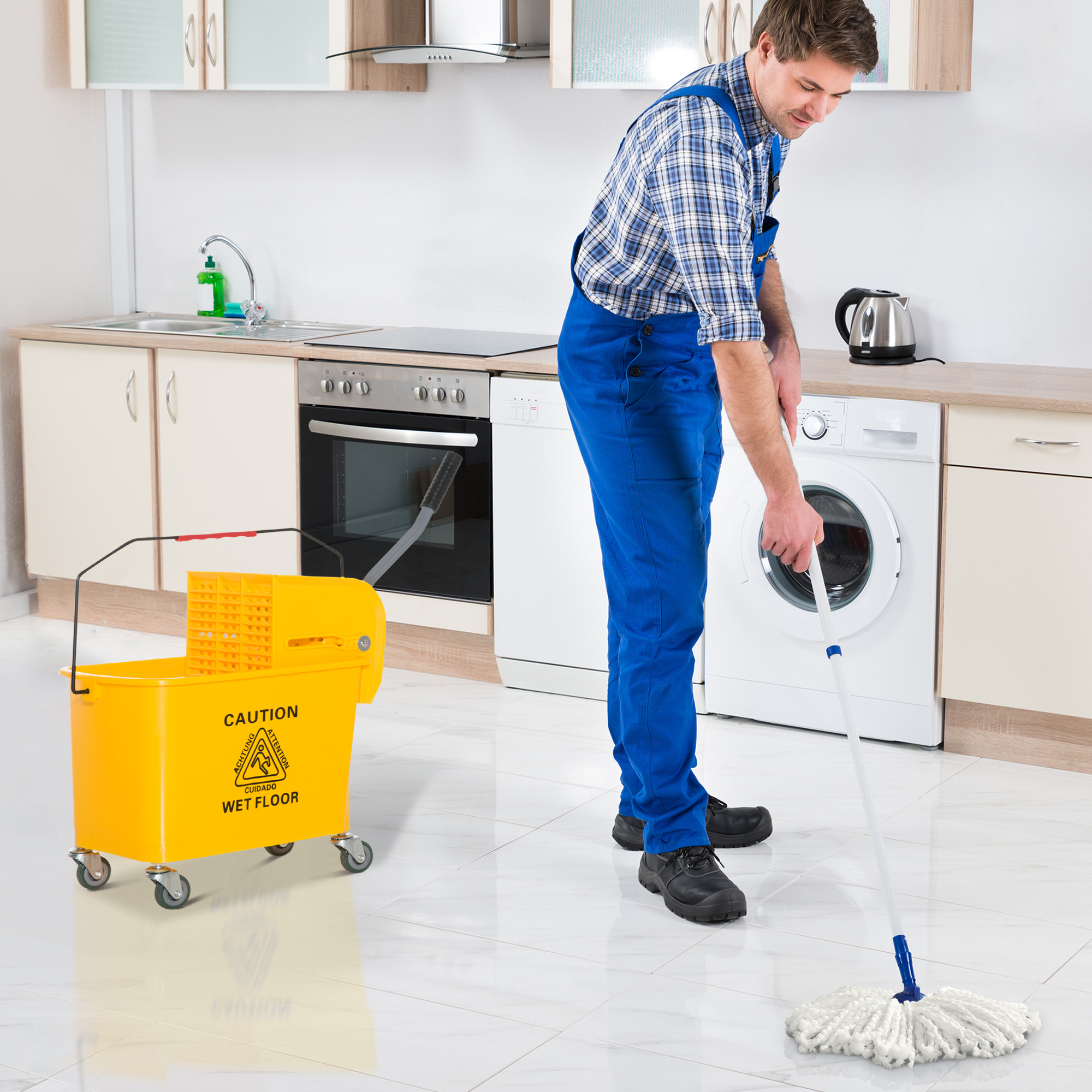 HOMCOM 5 Gallon Janitor Mop Bucket w/ Down Press Wringer Combo ...