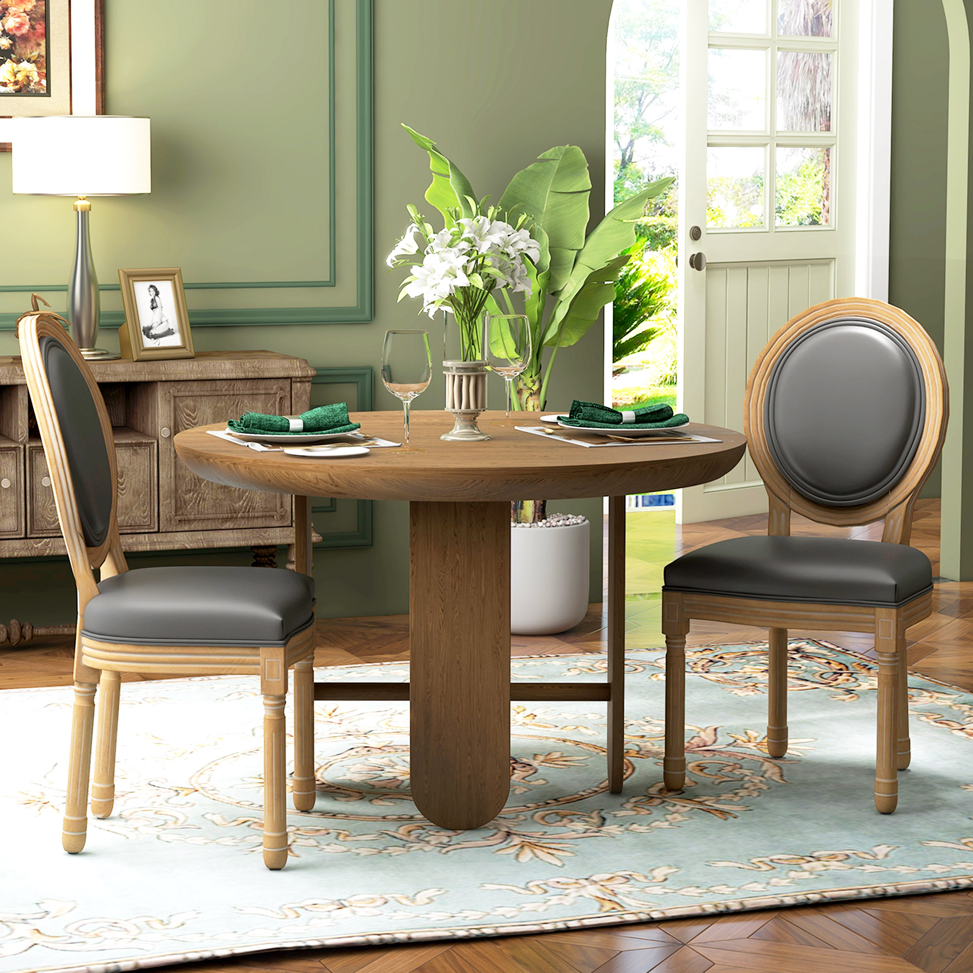 HOMCOM Dining Chairs Set of 2, French Vintage Style Kitchen Chairs with ...