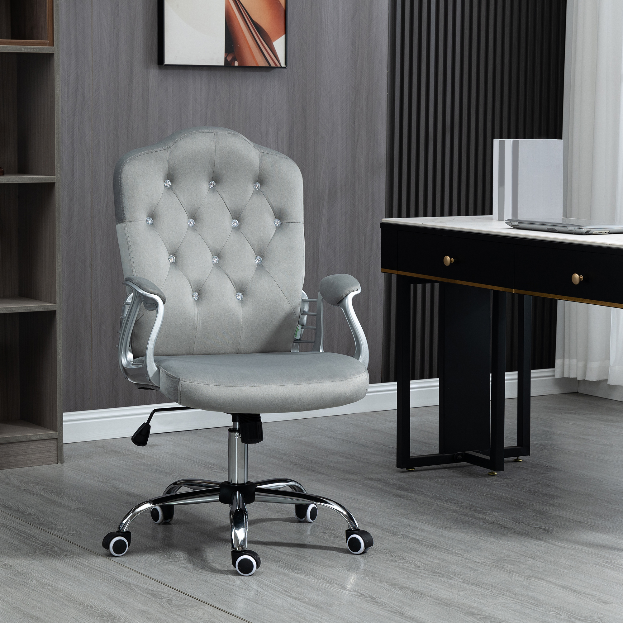 Vinsetto Office Chair, Velvet Computer Chair, Button Tufted Desk Chair ...