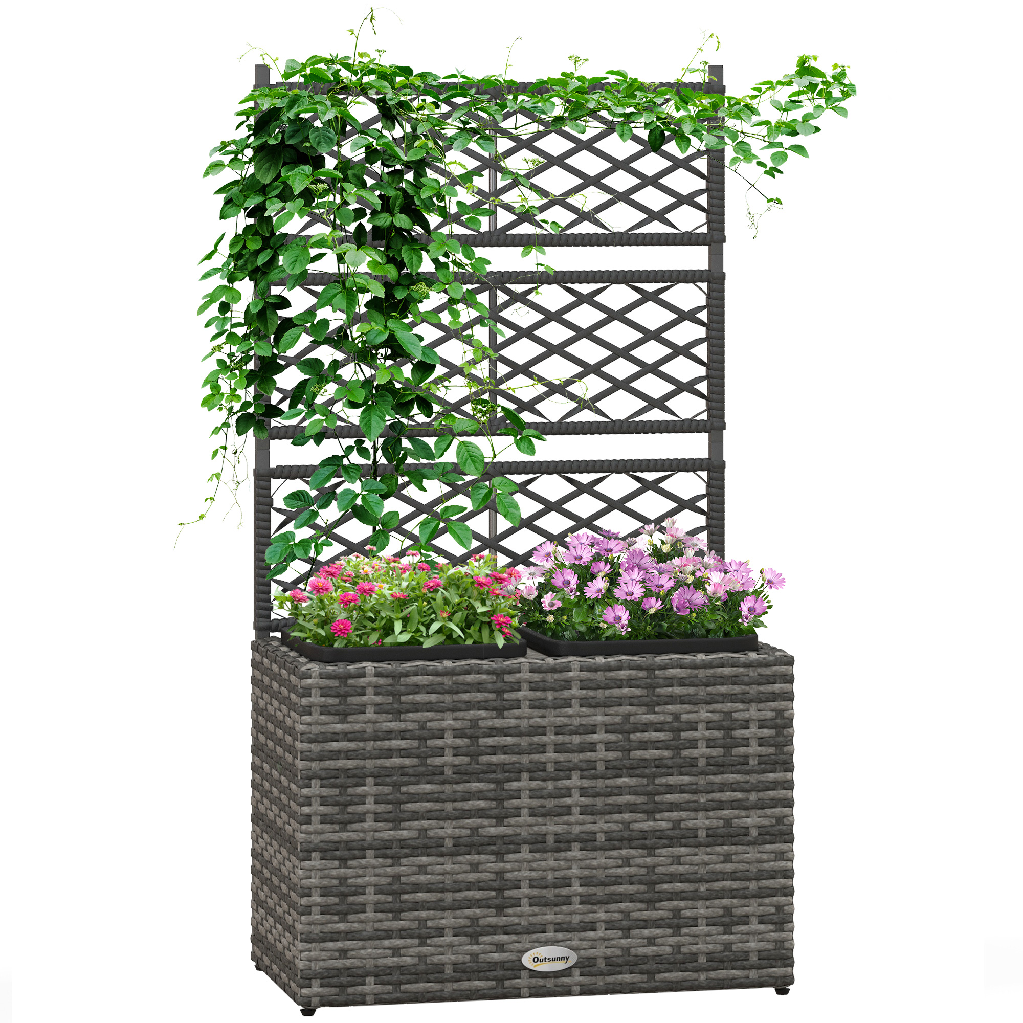 Outsunny 22L Raised Garden Box with Trellis, PE Rattan Free Standing ...