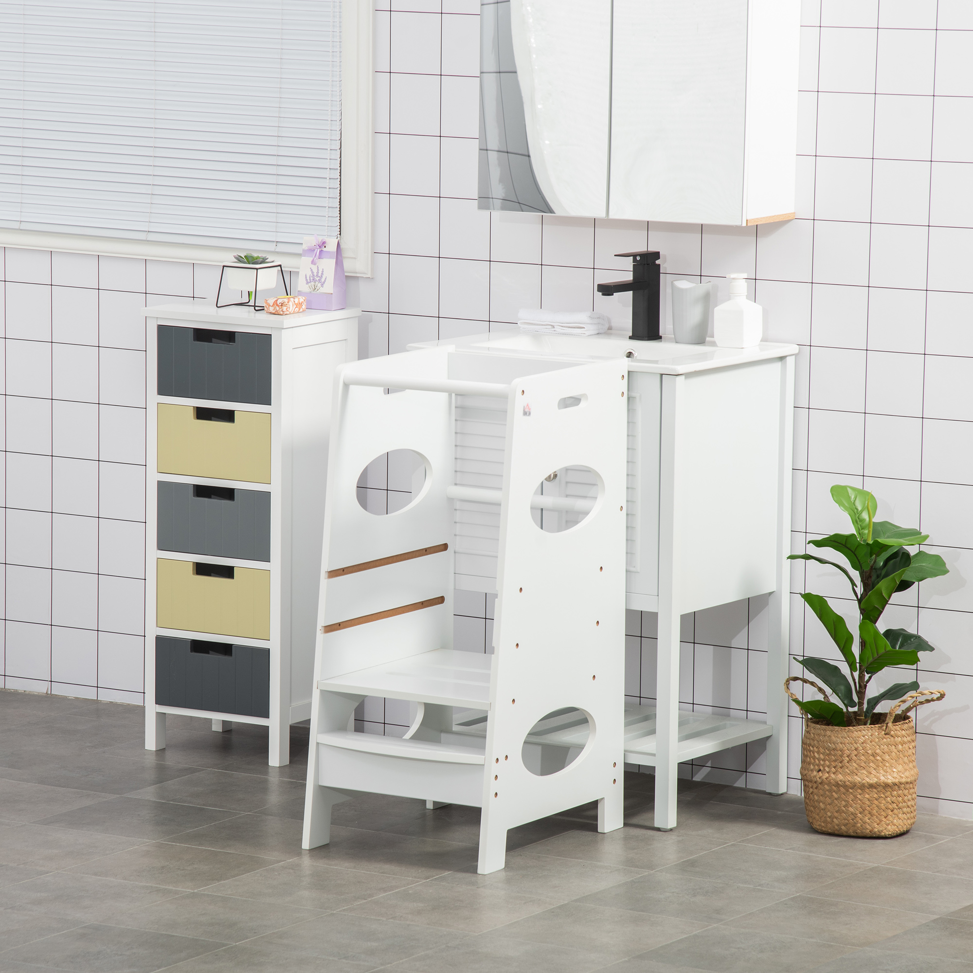 HOMCOM Kids Kitchen Step Stool Toddler Kitchen Stool Kitchen Step Stool ...