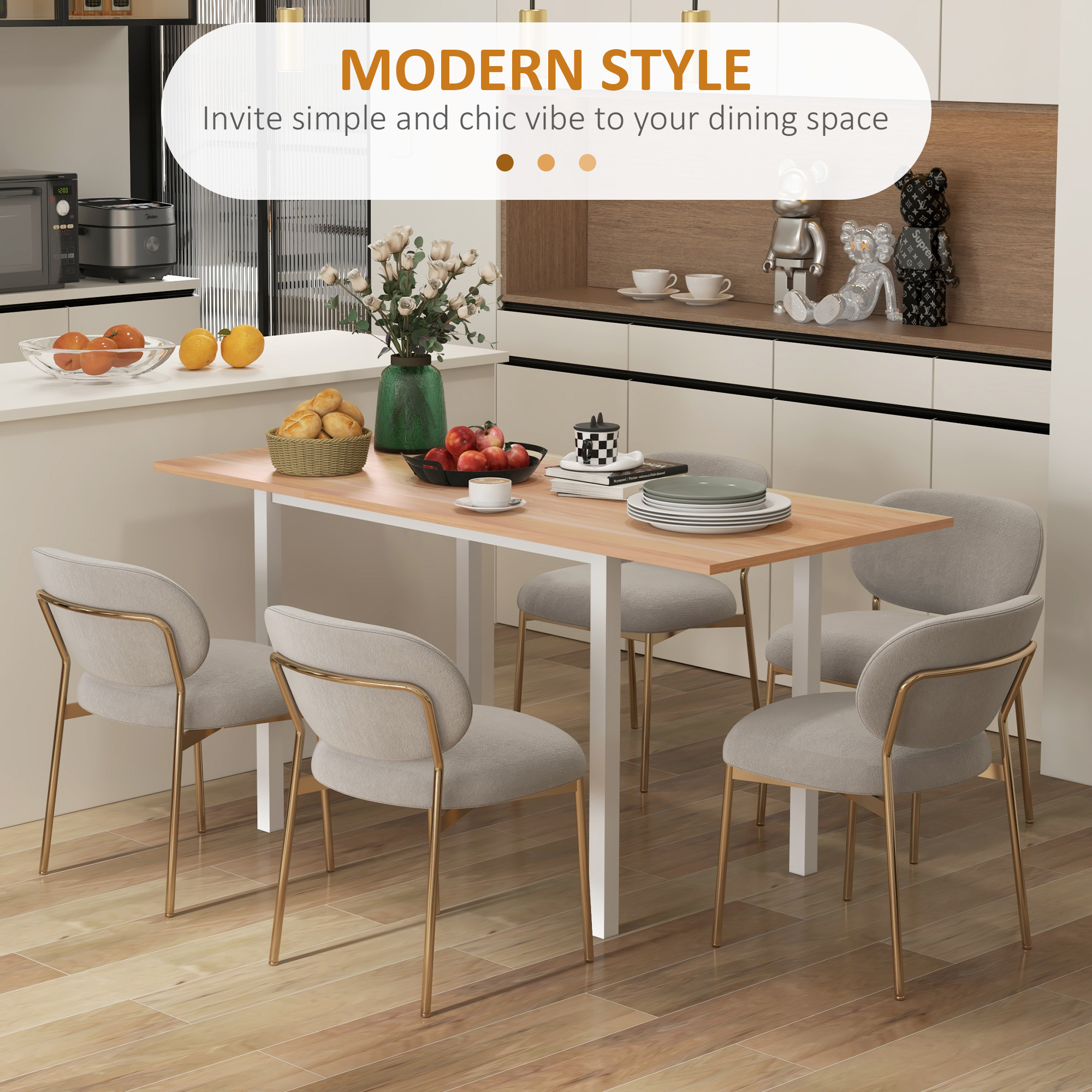 HOMCOM Extending Kitchen Table For Six, Expandable Dining Table for ...