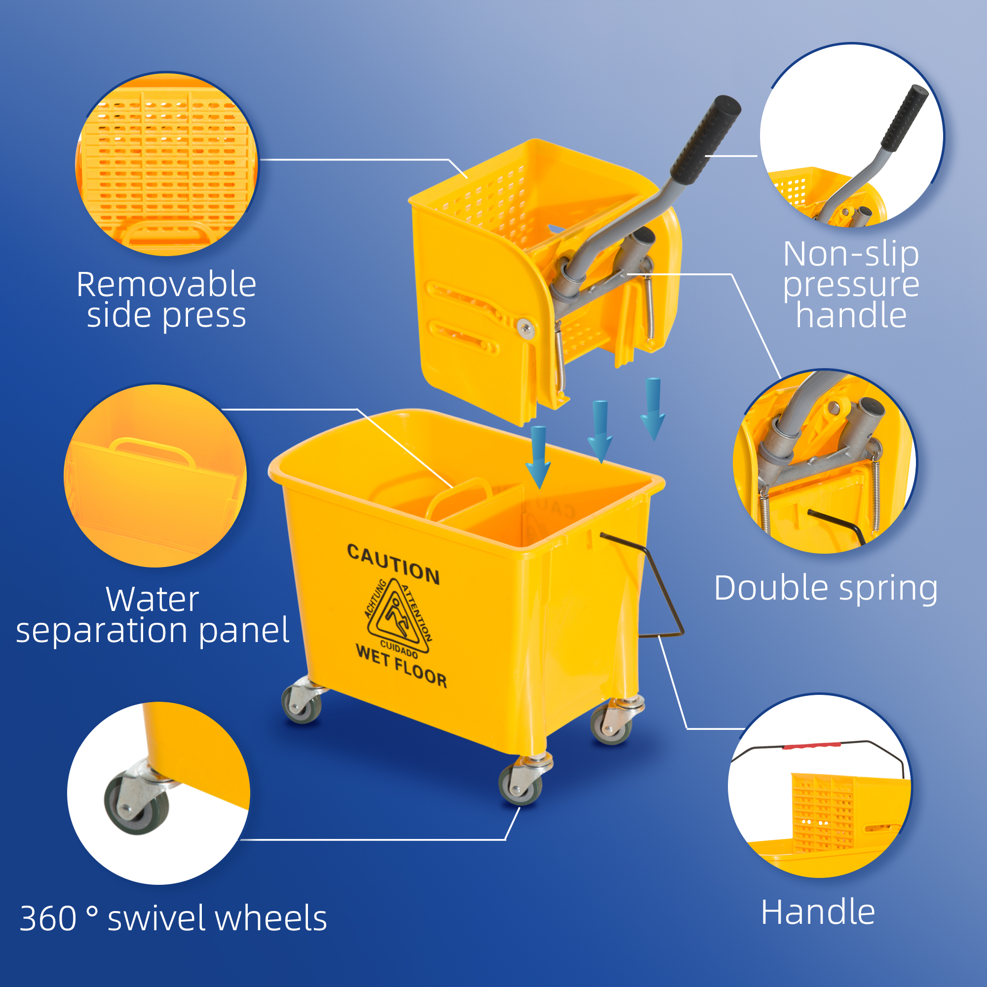HomCom 5 Gallon Commercial Restaurant Janitorial Cleaning Rolling ...