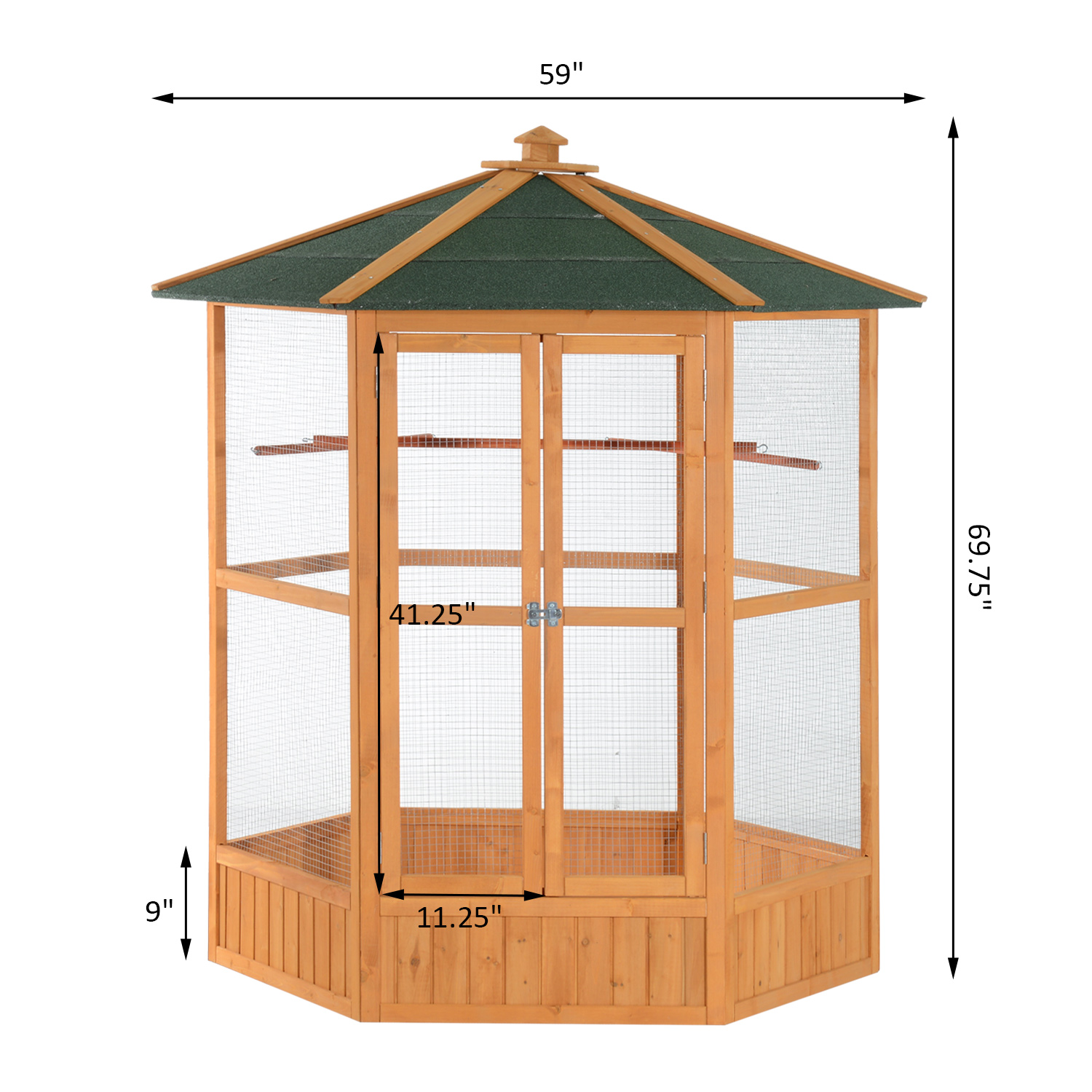 Pawhut 65" Hexagonal Outdoor Aviary Bird Cage Wooden Aviary Bird Cage ...