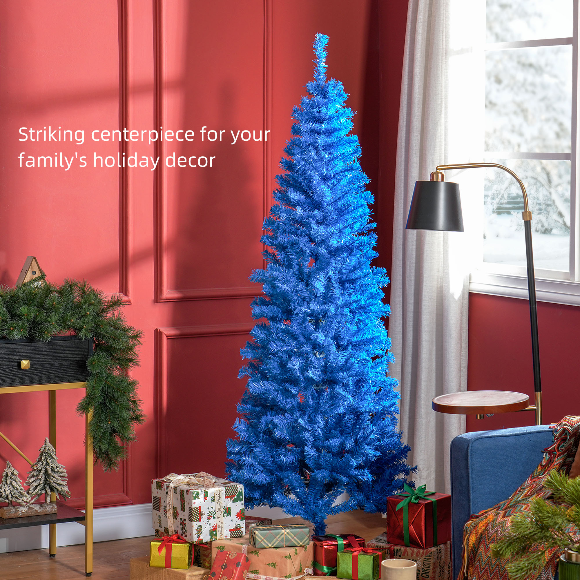 HOMCOM 6FT Pencil Christmas Tree, Artificial Christmas Tree with ...