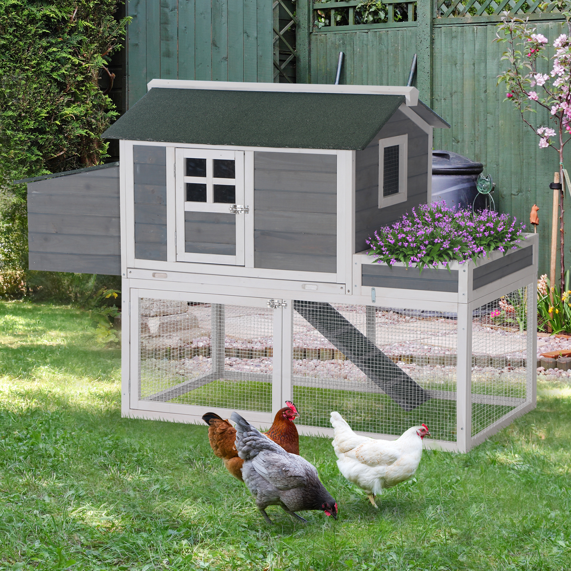 PawHut Chicken Hutch w/ Spacious Run Area 63" Wooden Large Hen House ...