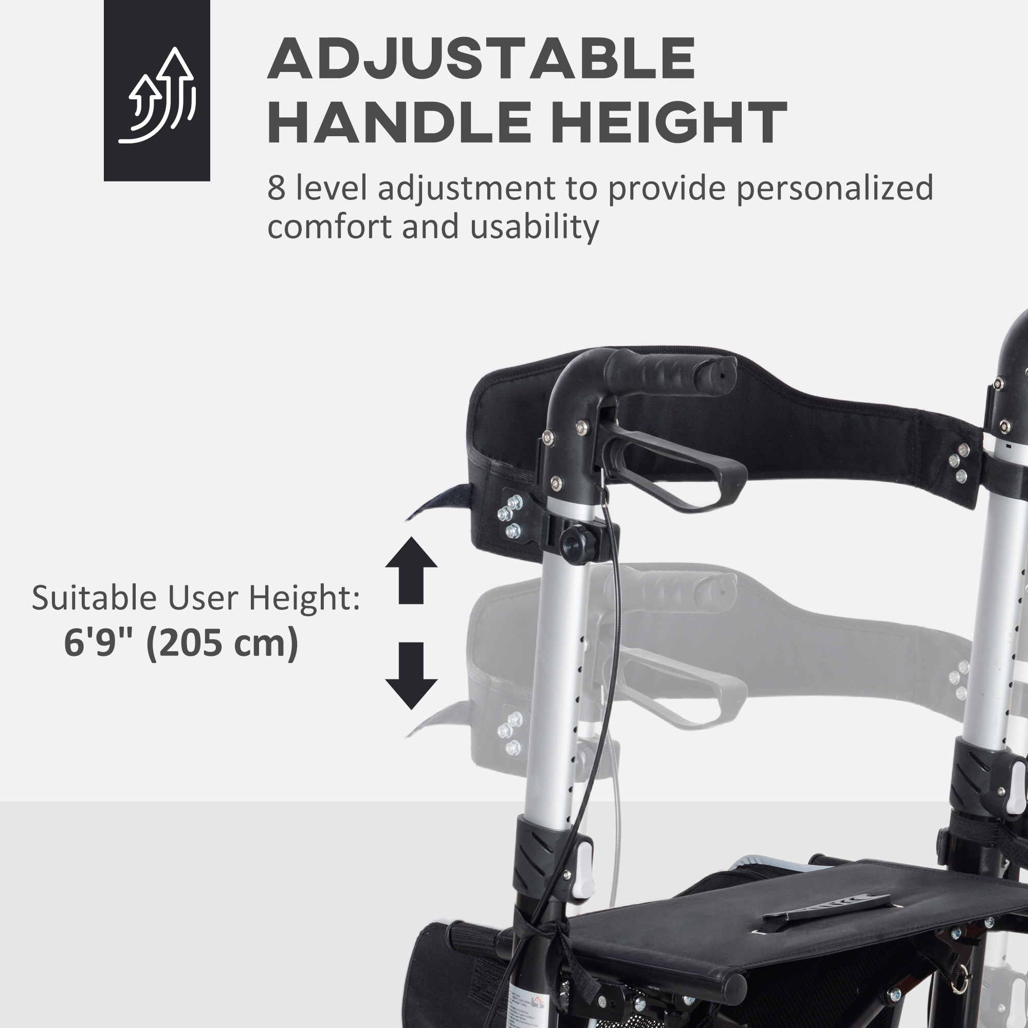 HOMCOM Lightweight Folding Rolling Walker with Large Seat, Back ...