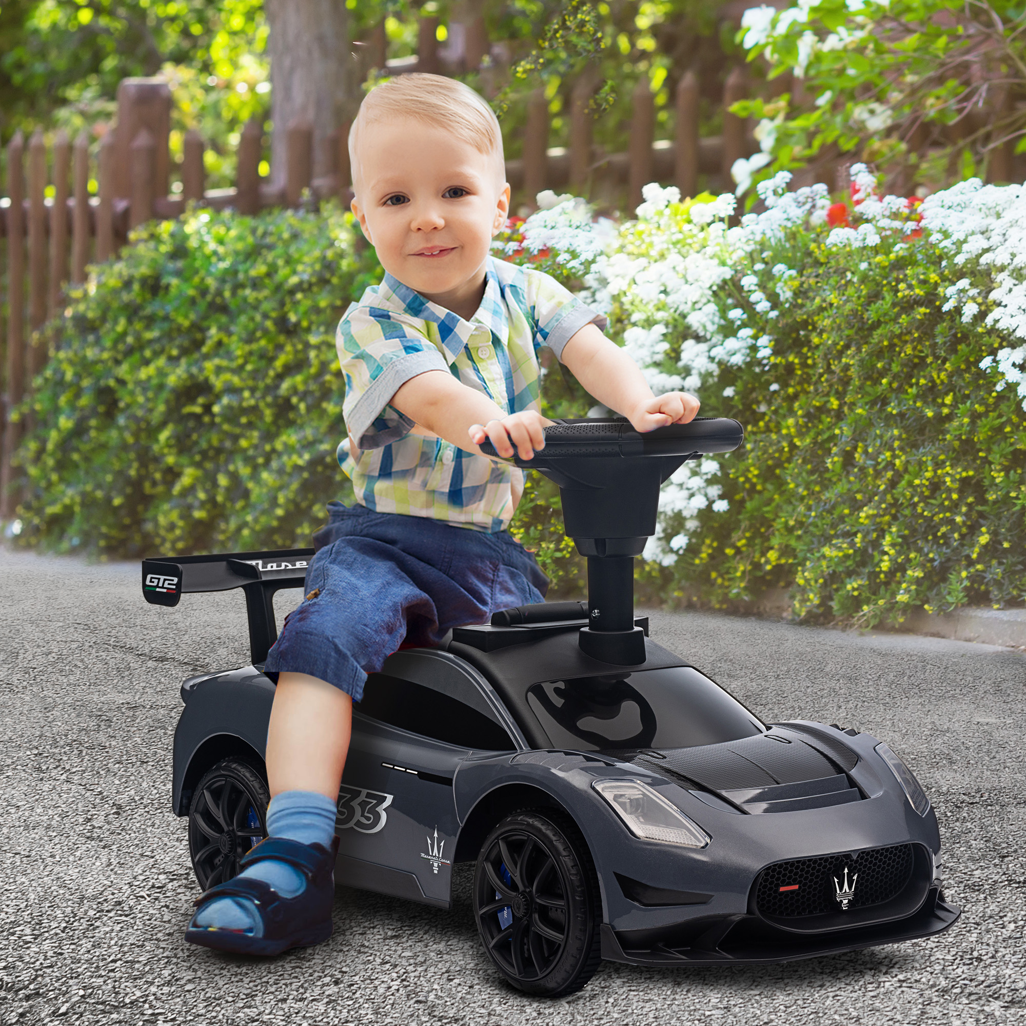 Qaba Licensed Maserati GT2 Baby Sliding Car with Storage, Music, Horn ...