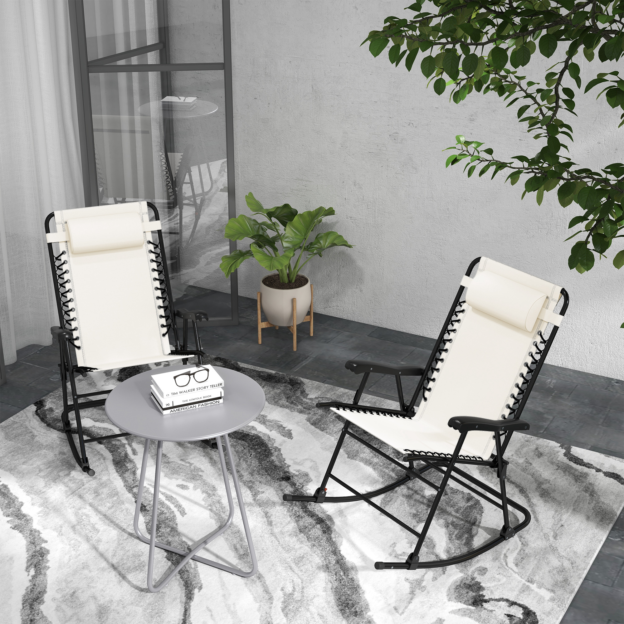 Outsunny 2pc Patio Foldable Rocking Chair Set w/ Breathable Mesh Seat ...