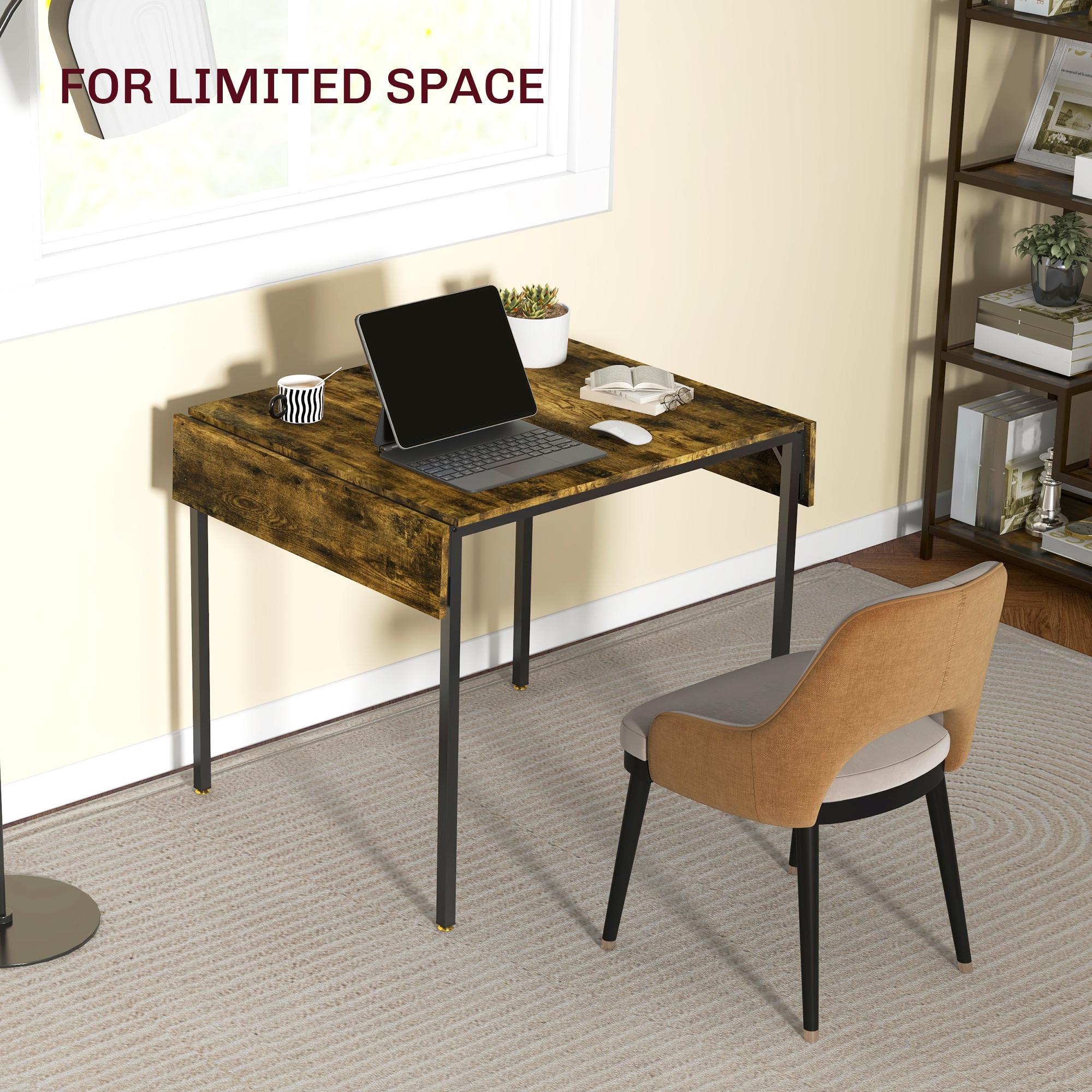 HOMCOM Folding Dining Table for 2 to 4 People, Industrial Drop Leaf ...