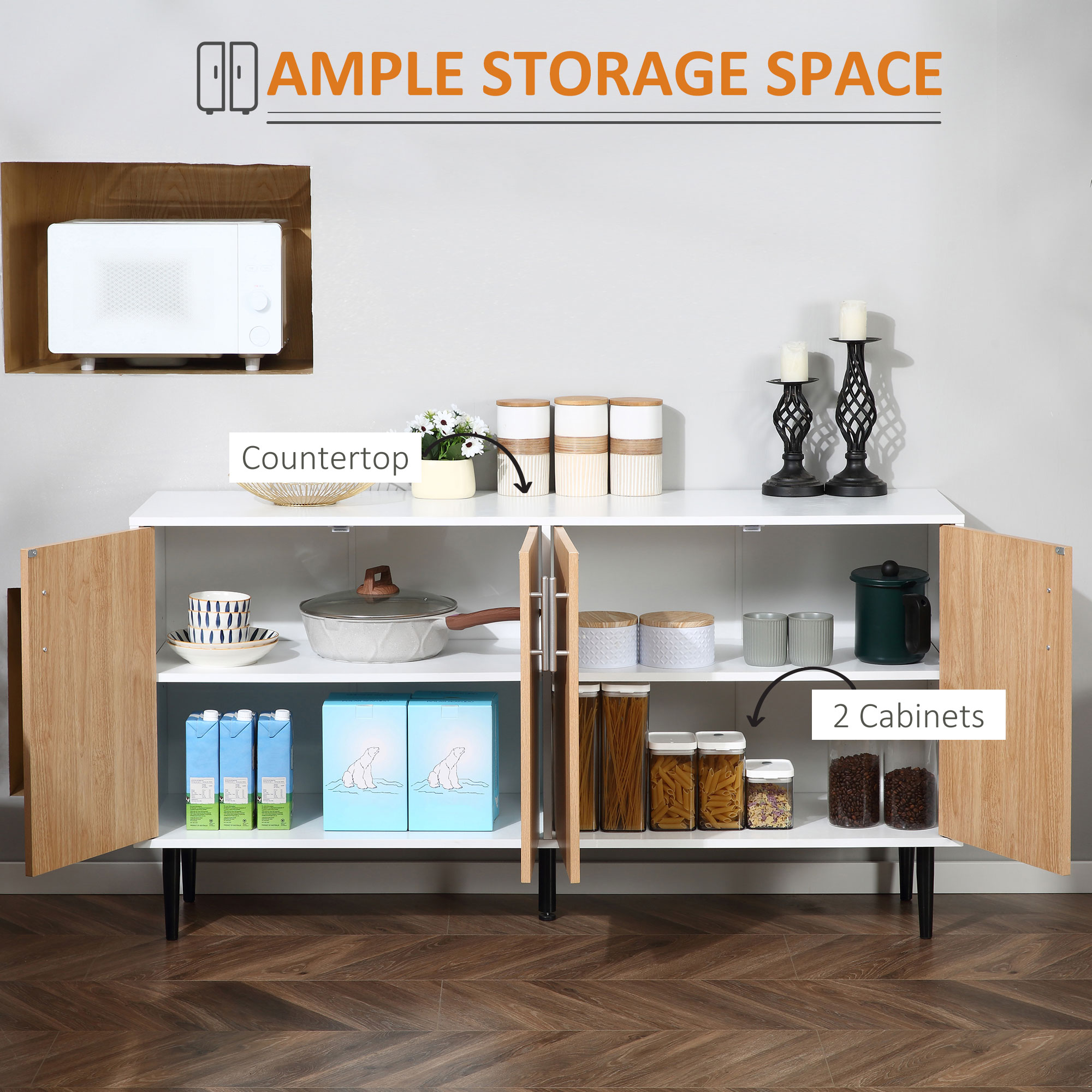 HOMCOM Modern Sideboard Buffet Kitchen Storage Cabinet Console Table ...