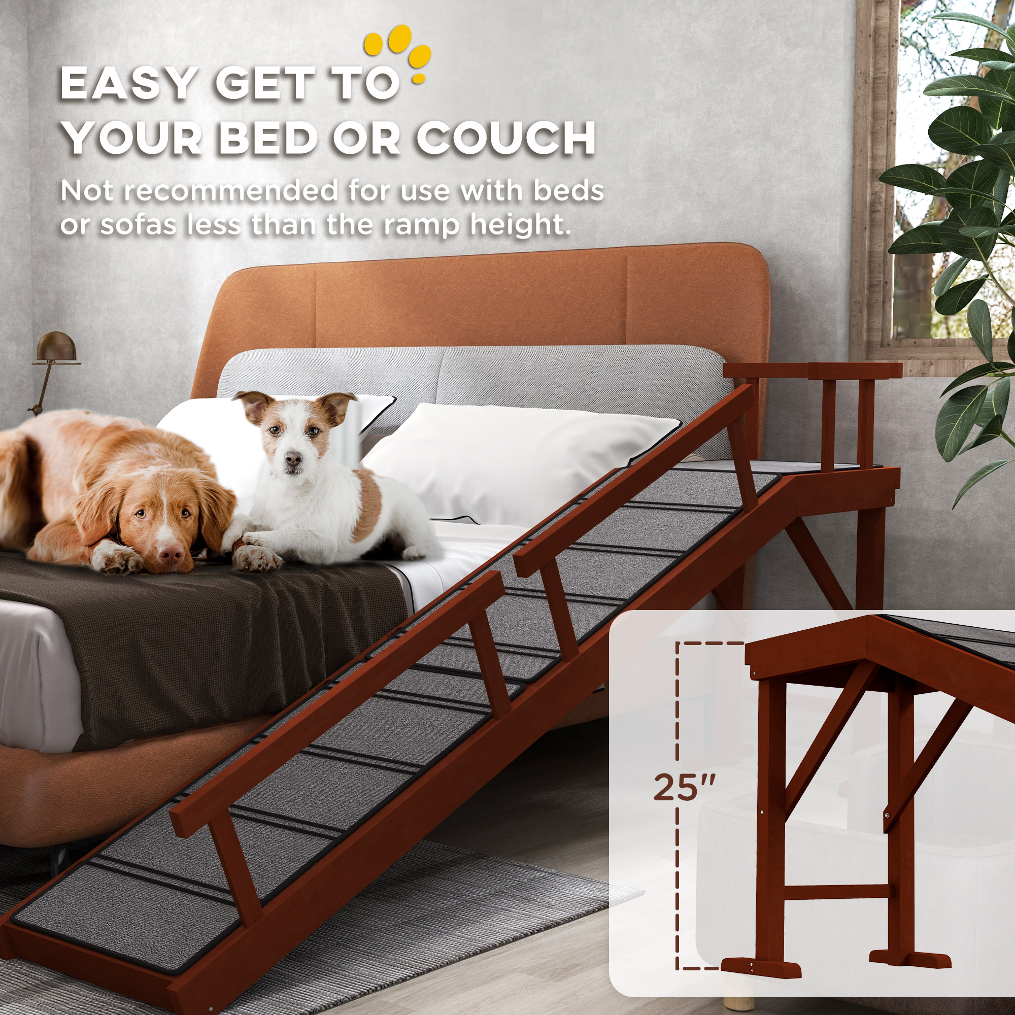 PawHut Wooden Dog Ramp with Removable Guardrails, Non-Slip Surface, 73. ...