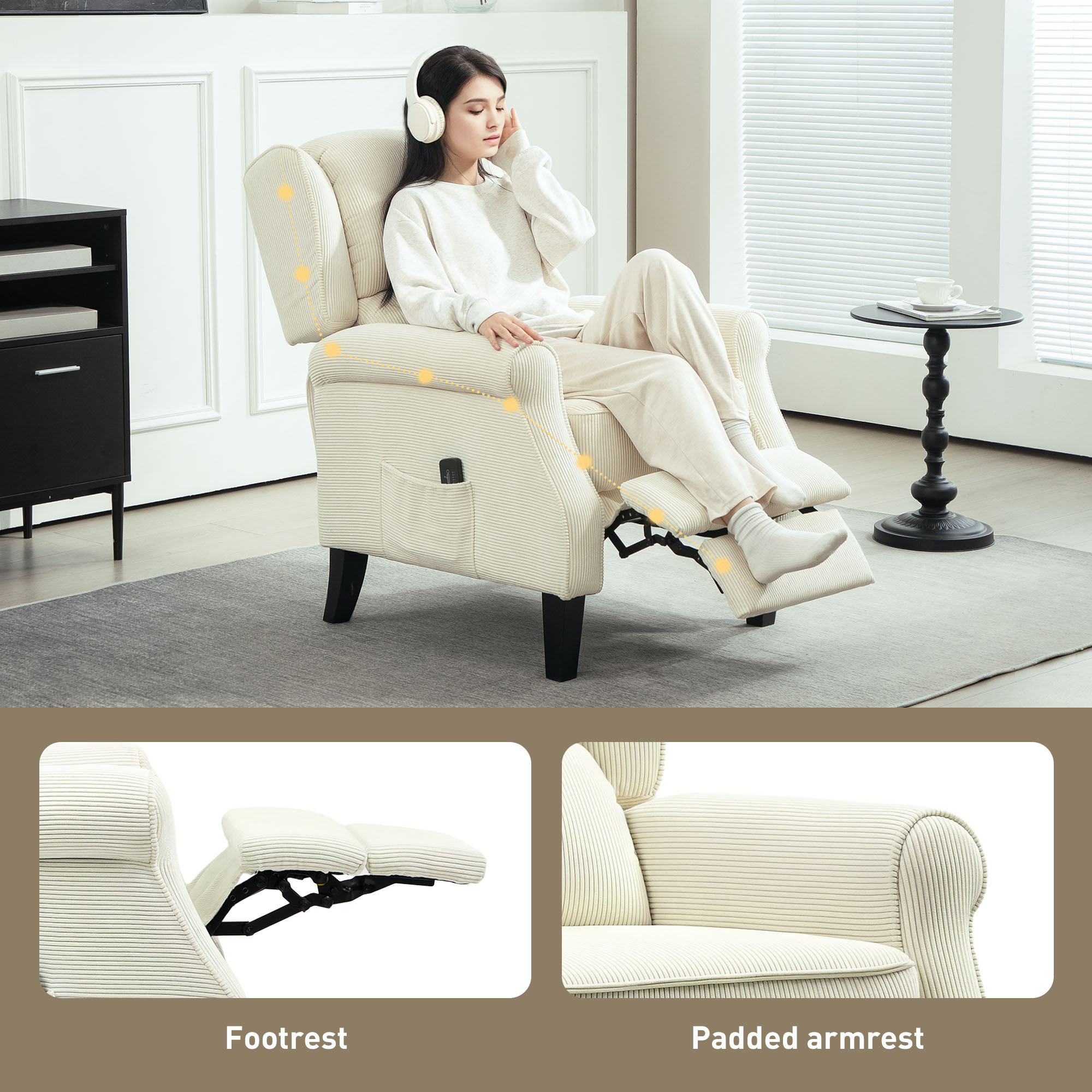 HOMCOM Push Back Recliner Chair, Vibration Massage Recliner for Living ...