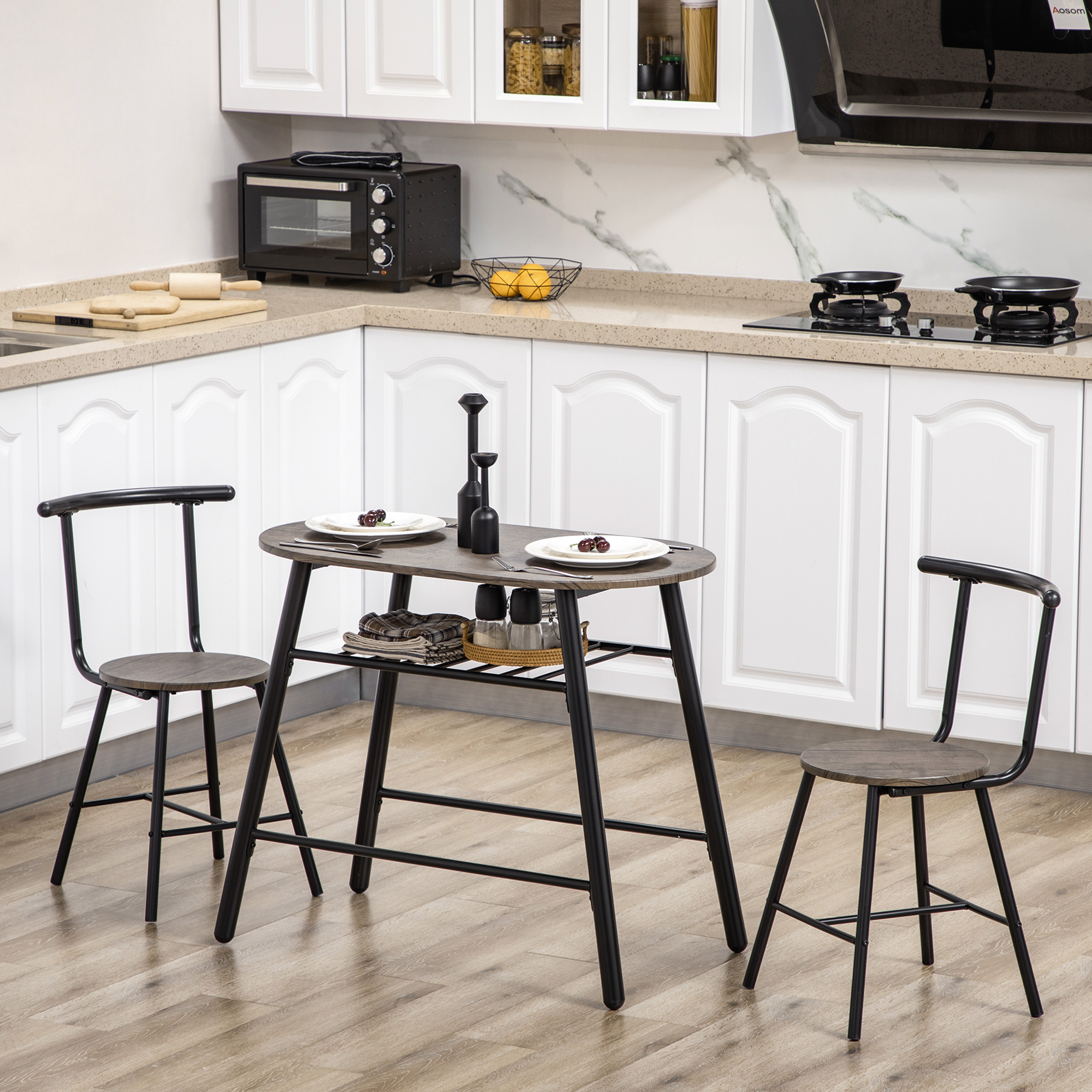 HOMCOM 3-Piece Dining Table Set, Oval Kitchen Table and Chairs, Small ...