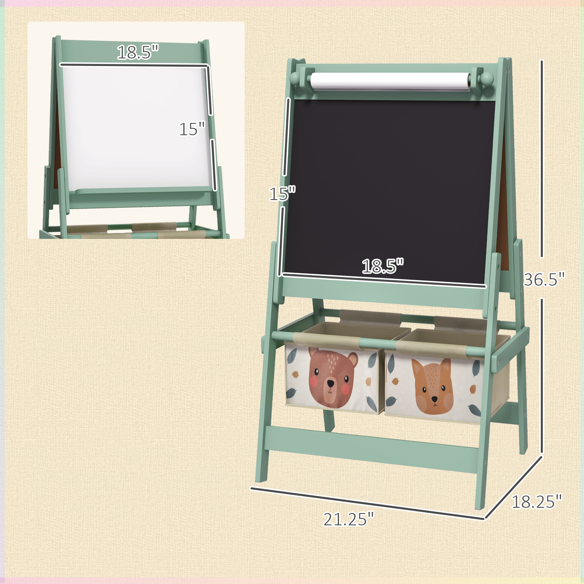 Qaba Art Easel for Kids with Paper Roll, Blackboard, Whiteboard ...