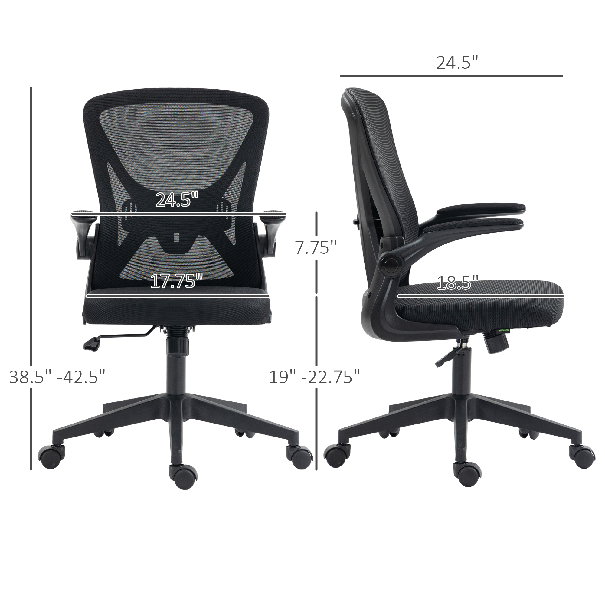 Vinsetto Mesh Office Chair, Mid-Back Computer Desk Chair with Lumbar ...