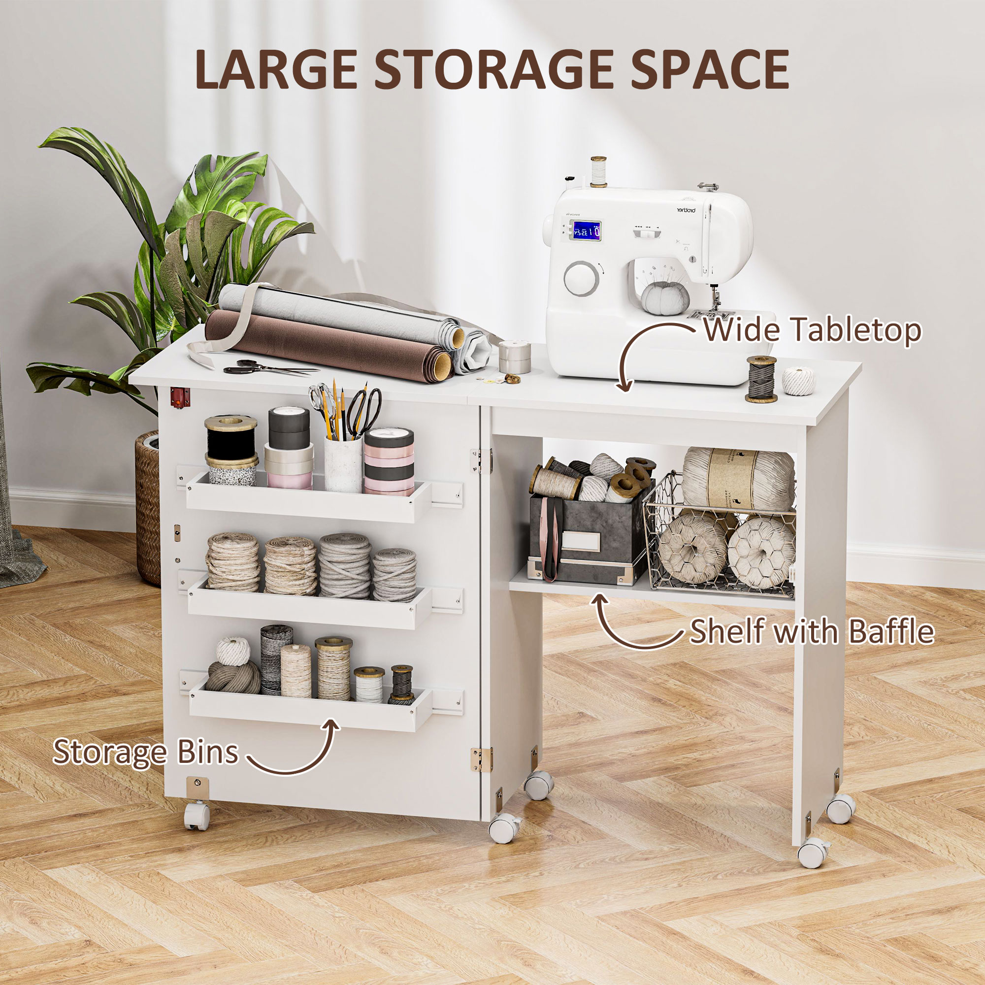 HOMCOM Sewing Machine Cabinet, Folding Sewing Table with Storage Shelf ...