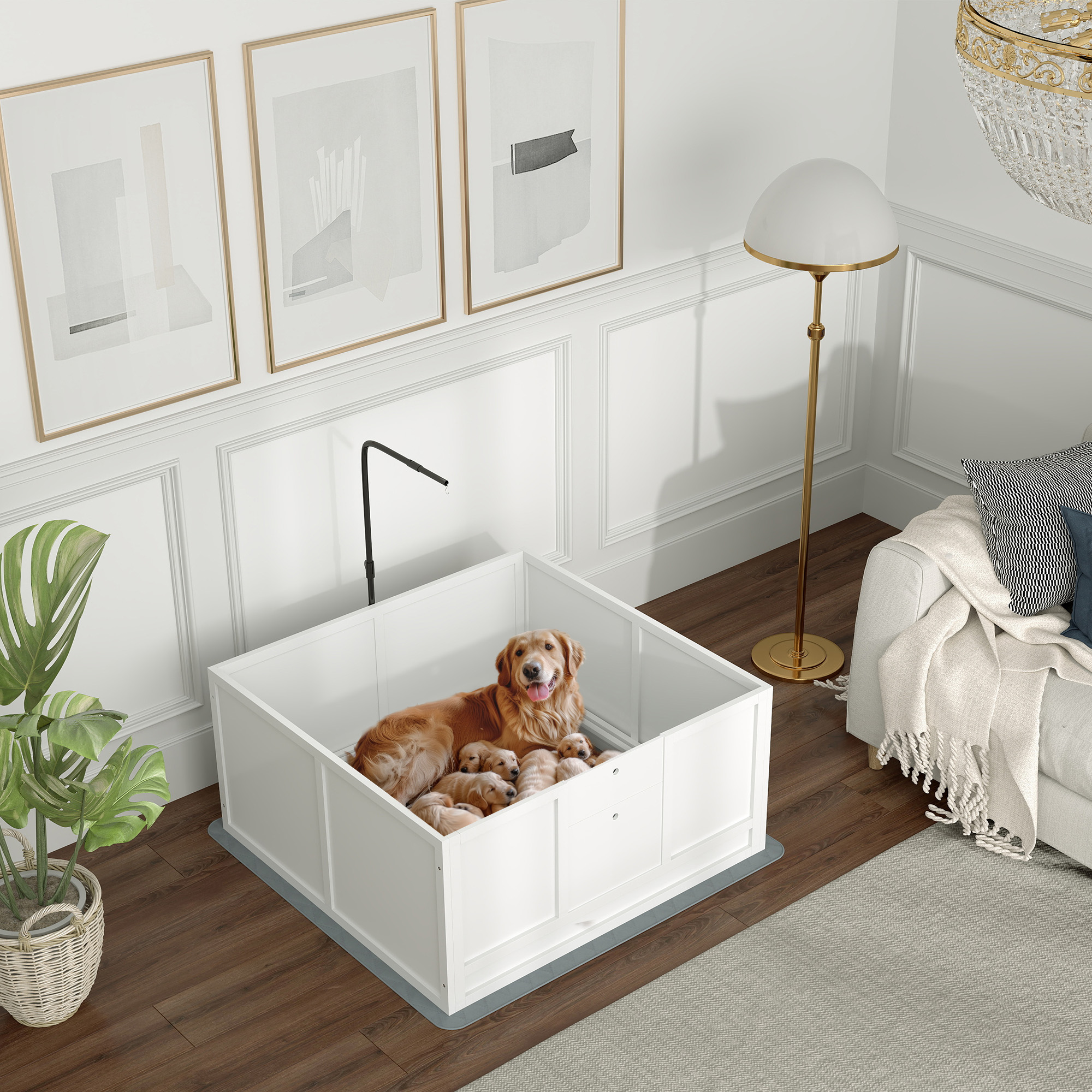 PawHut Whelping Box for Dogs with Retractable Light Stand, Waterproof ...