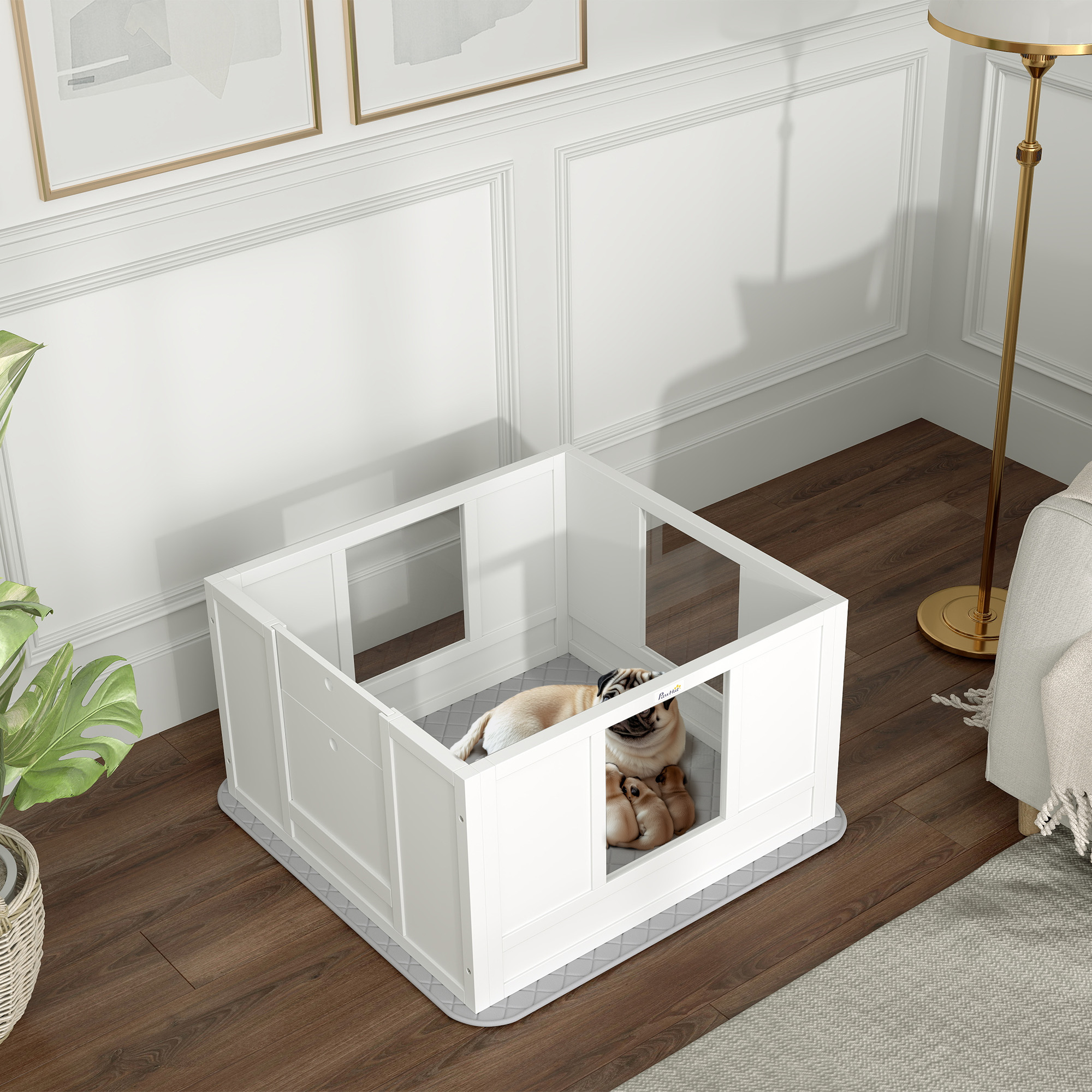 PawHut Whelping Box for Dogs with Whelping Pad, Adjustable Entrance ...