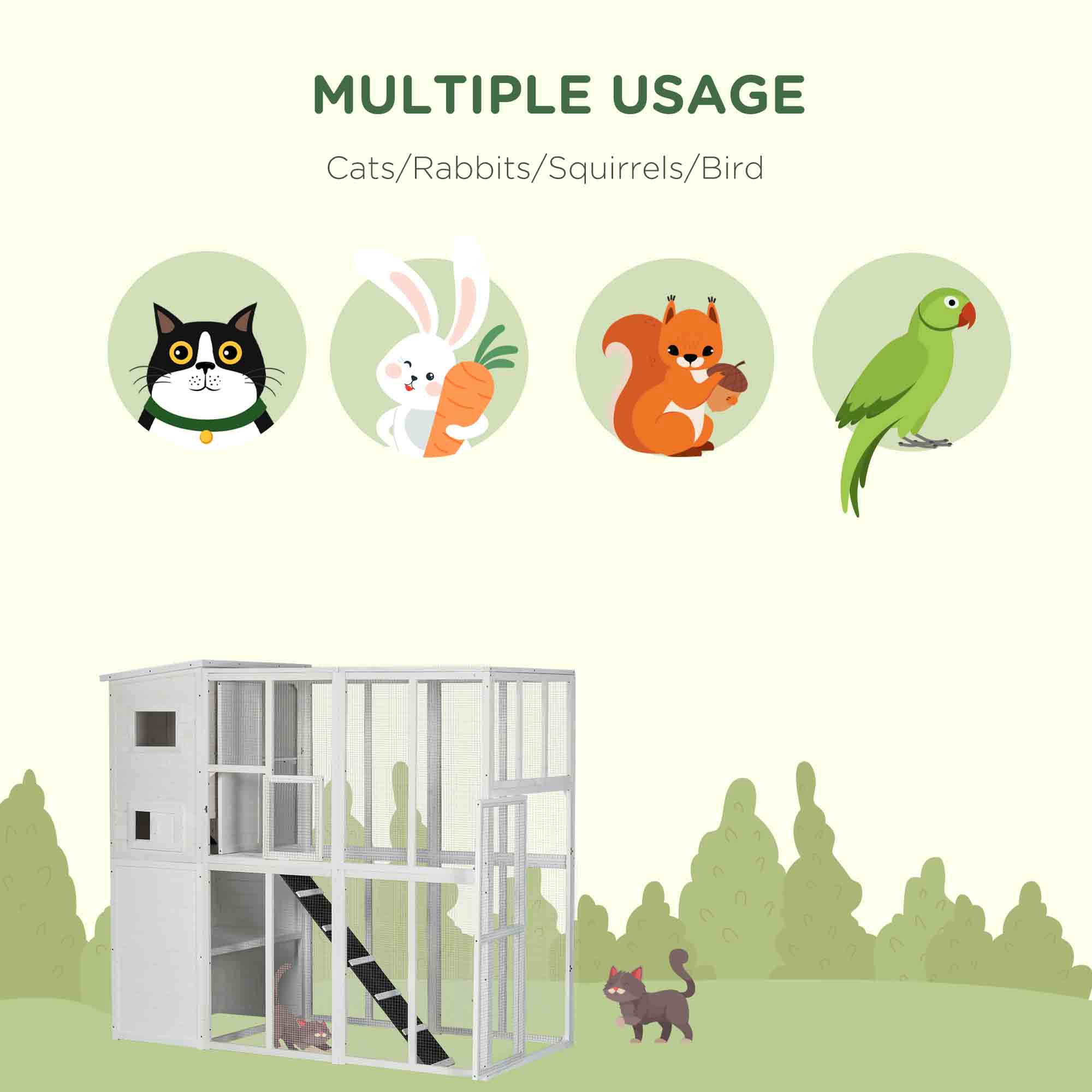 PawHut Catio Outdoor Cat Enclosure, Wooden Cat Patio Cat Window Box ...