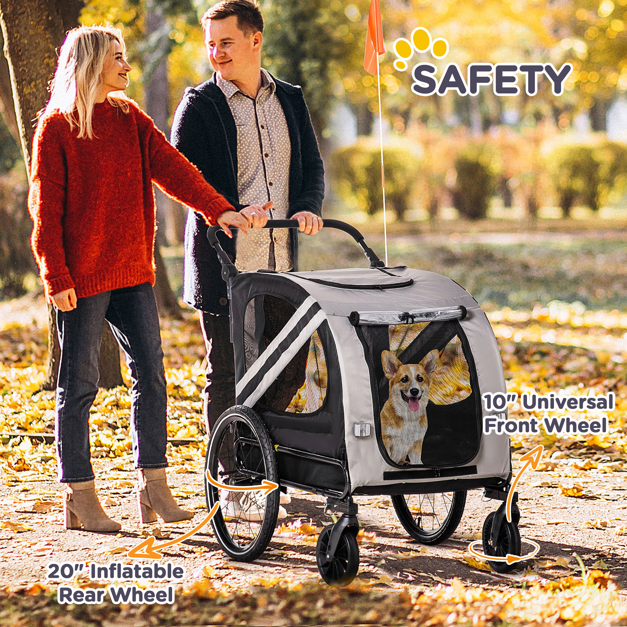 Aosom Dog Bike Trailer 2-in-1 Pet Stroller Cart for Travel with ...