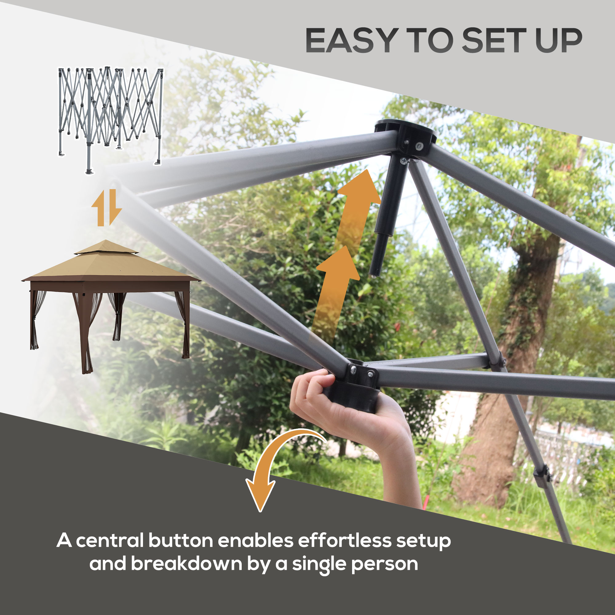 Outsunny 11x11FT Pop Up Canopy with 1-Button Push, Mosquito Netting ...