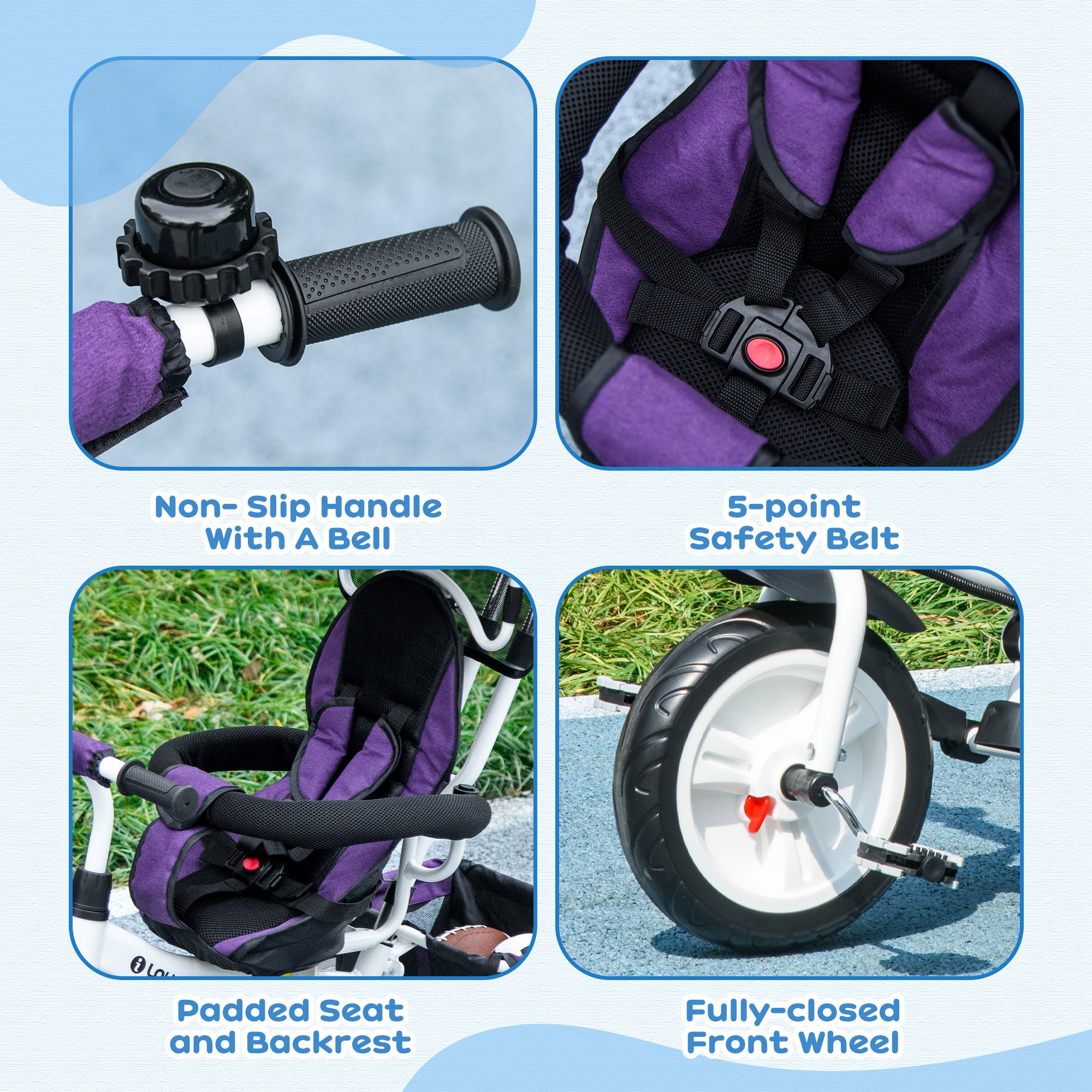 Qaba 4 in 1 Toddler Tricycle Stroller with Basket, Canopy, 5-point ...