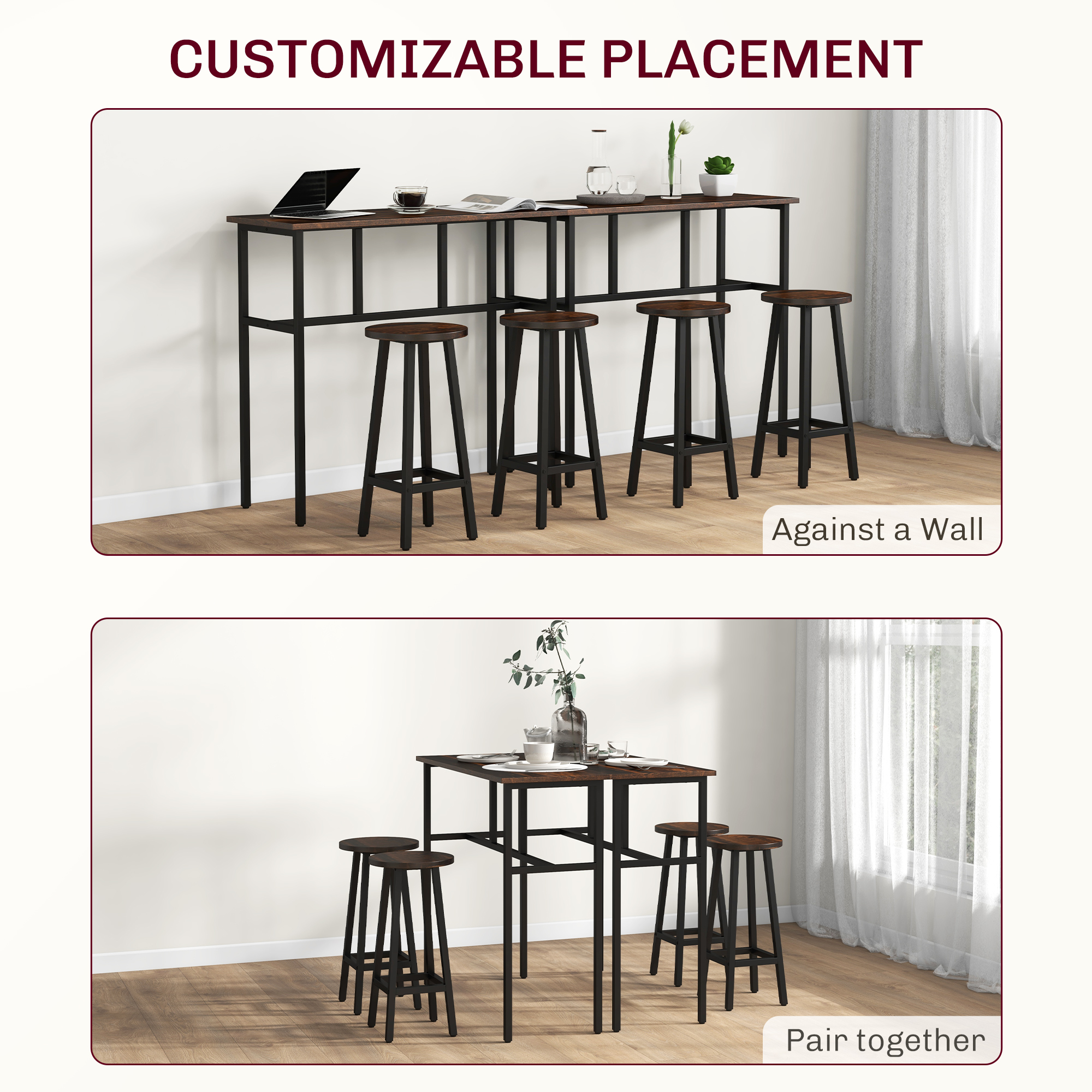 HOMCOM Bar Table Set of 6 Bar Table and Stools for 4 2 Breakfast Tables ...