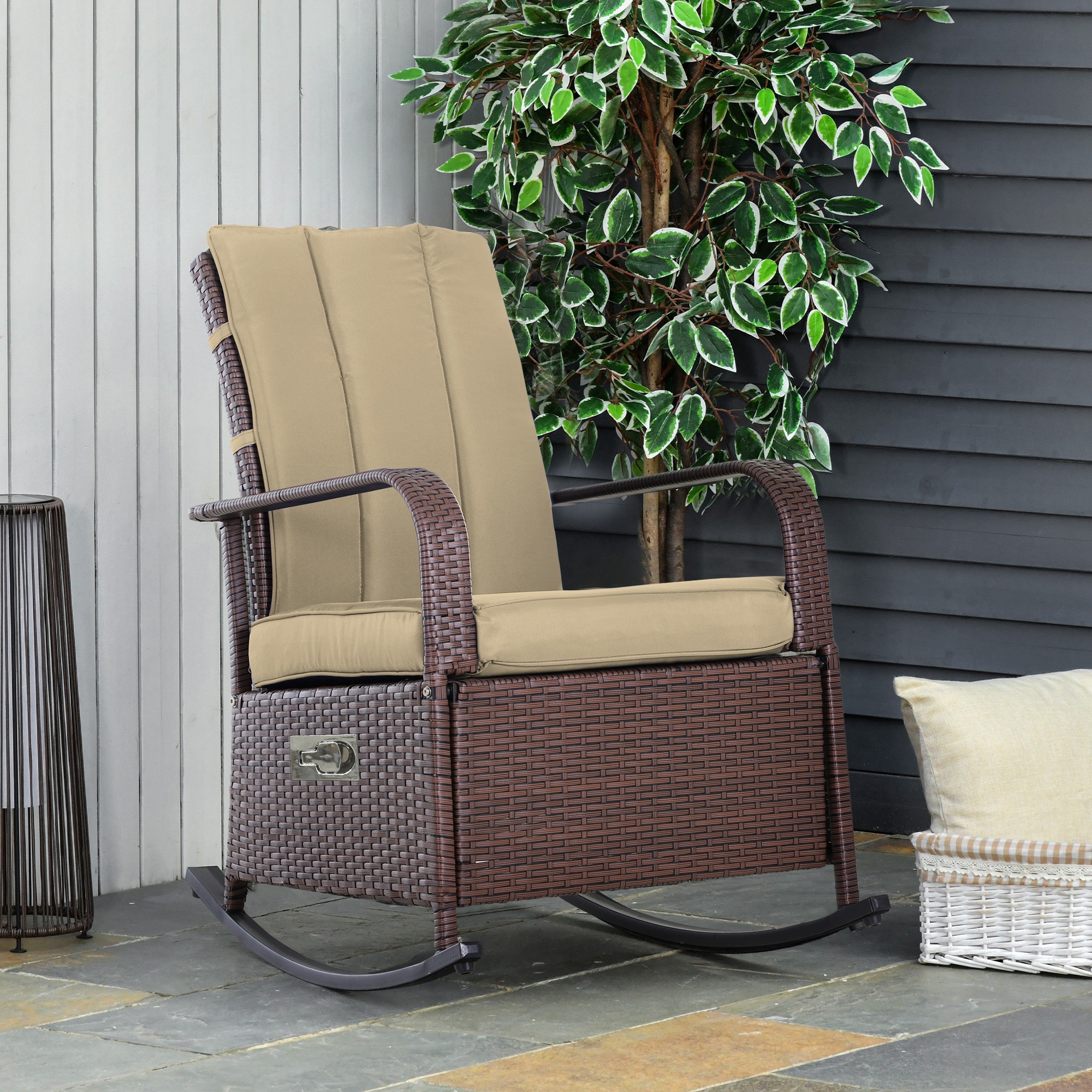 Outsunny Outdoor Wicker Rocking Chair Patio PE Rattan Recliner Chair ...