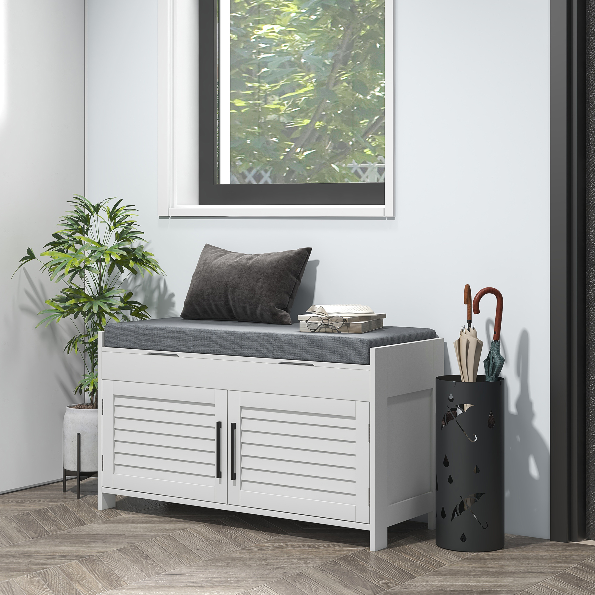 HOMCOM Entryway Bench with Cushion, Hidden Storage, Adjustable Shelves ...