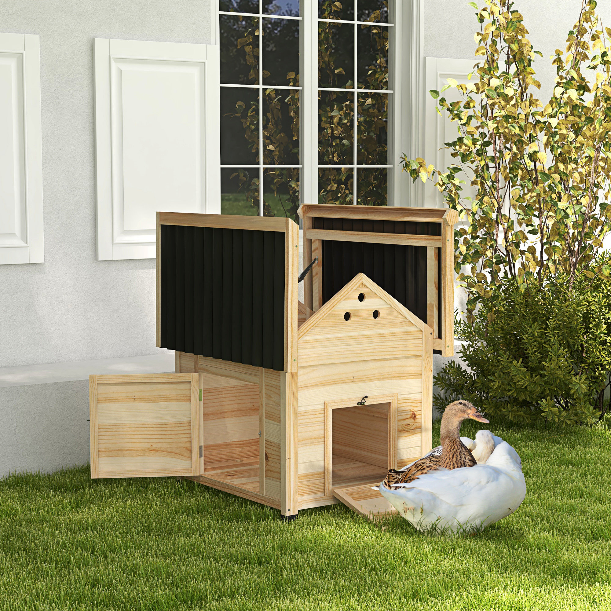 PawHut Duck Coop, Wooden House with Openable Roof | Aosom.com
