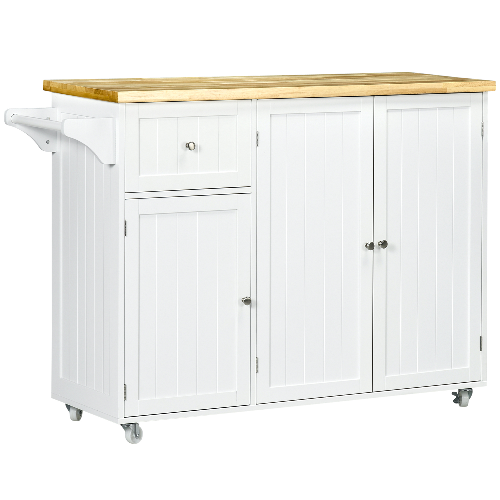 HOMCOM Triple-Cabinet Rolling Kitchen Island on Wheels, Kitchen Cart ...