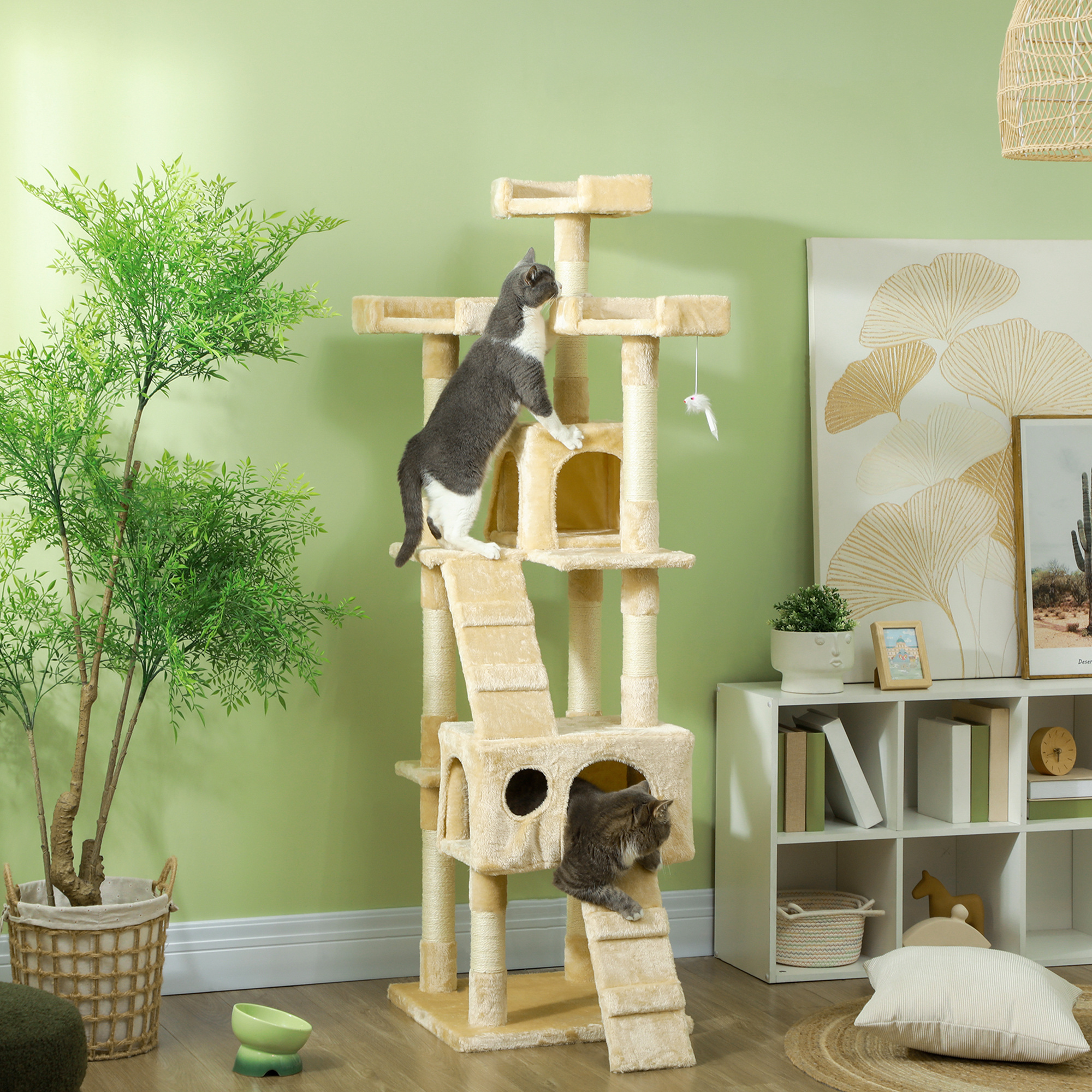 PawHut Multi-Level Cat Tree w/ Toy Scratching Post Tower 67-inch Kitty ...