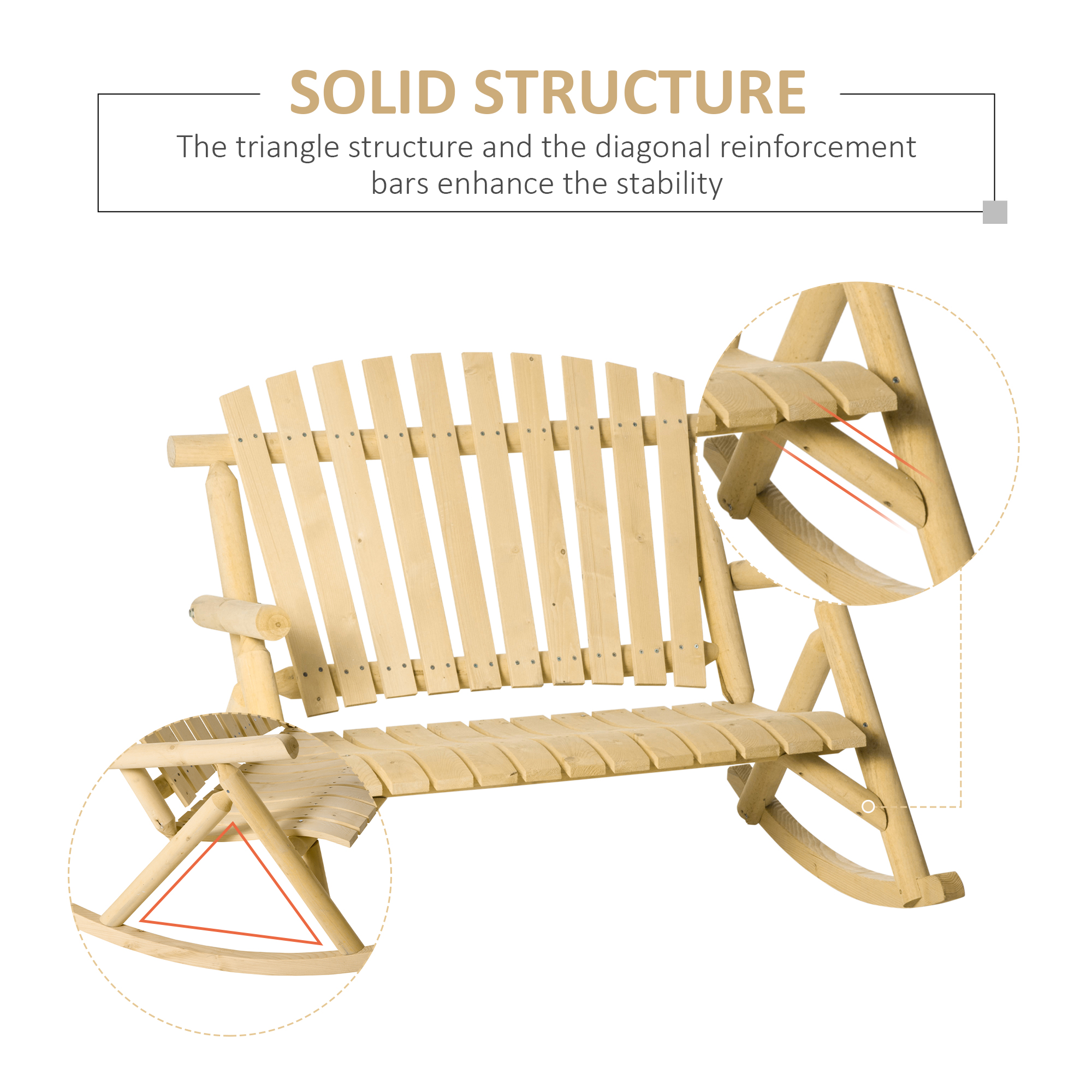Outsunny Wooden Rocking Chair, Indoor Outdoor Porch Rocker with Slatted ...