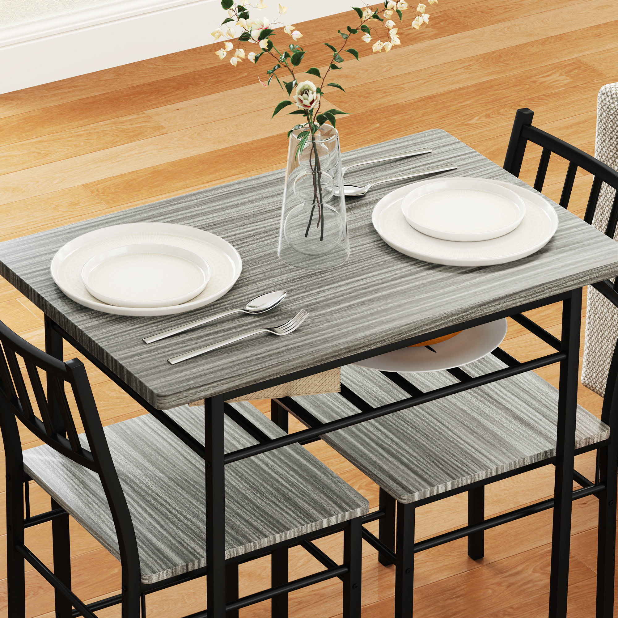 HOMCOM 3-Piece Small Dining Table Set for 2, Kitchen Table and Chairs ...