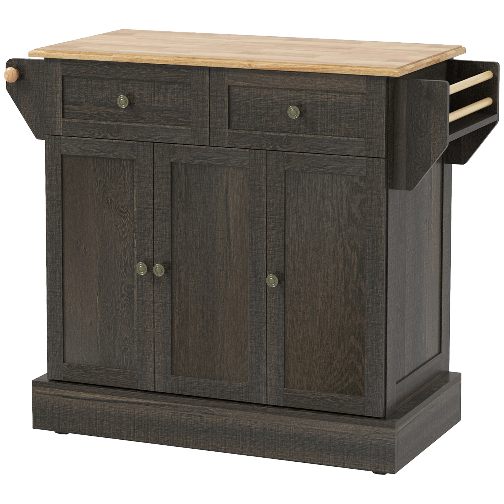 HOMCOM Triple-Cabinet Kitchen Island on Wheels, Kitchen Storage Cabinet ...