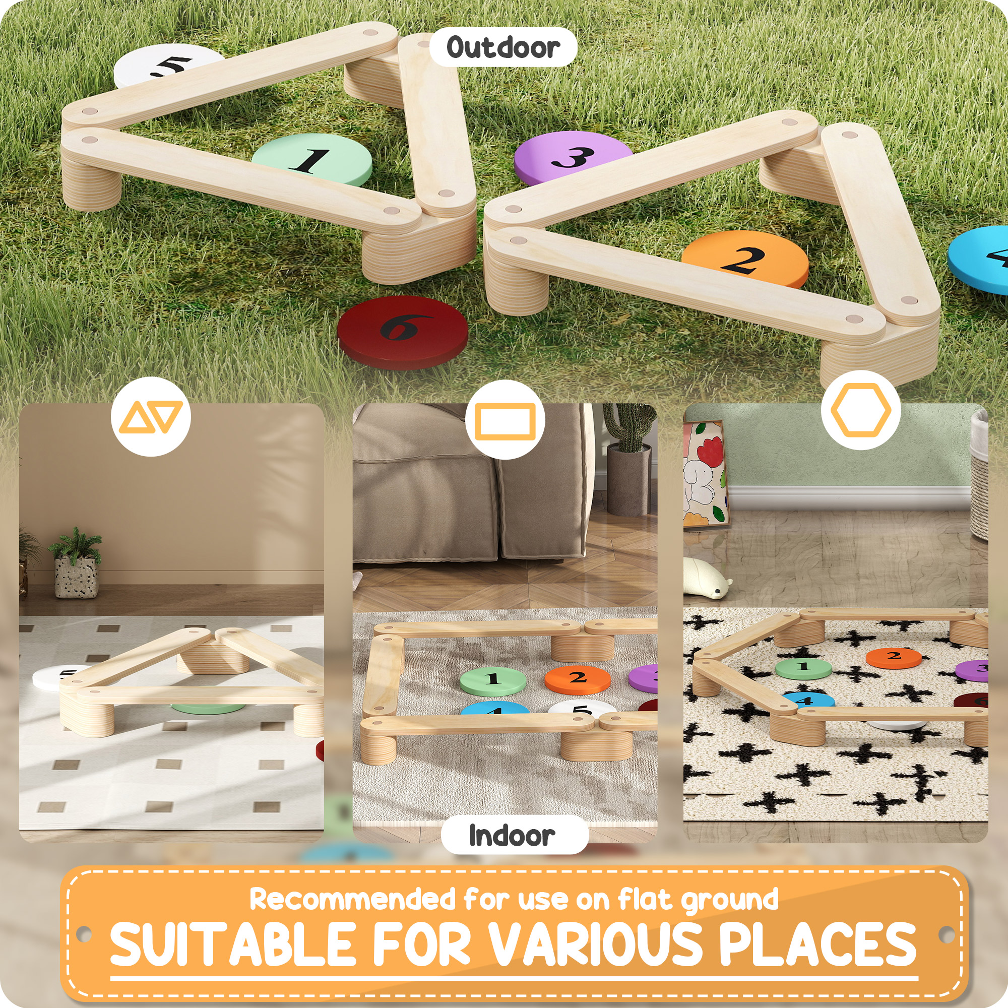 Qaba 6 PC Wooden Balance Beam for Kids, for Coordination, for Indoor ...