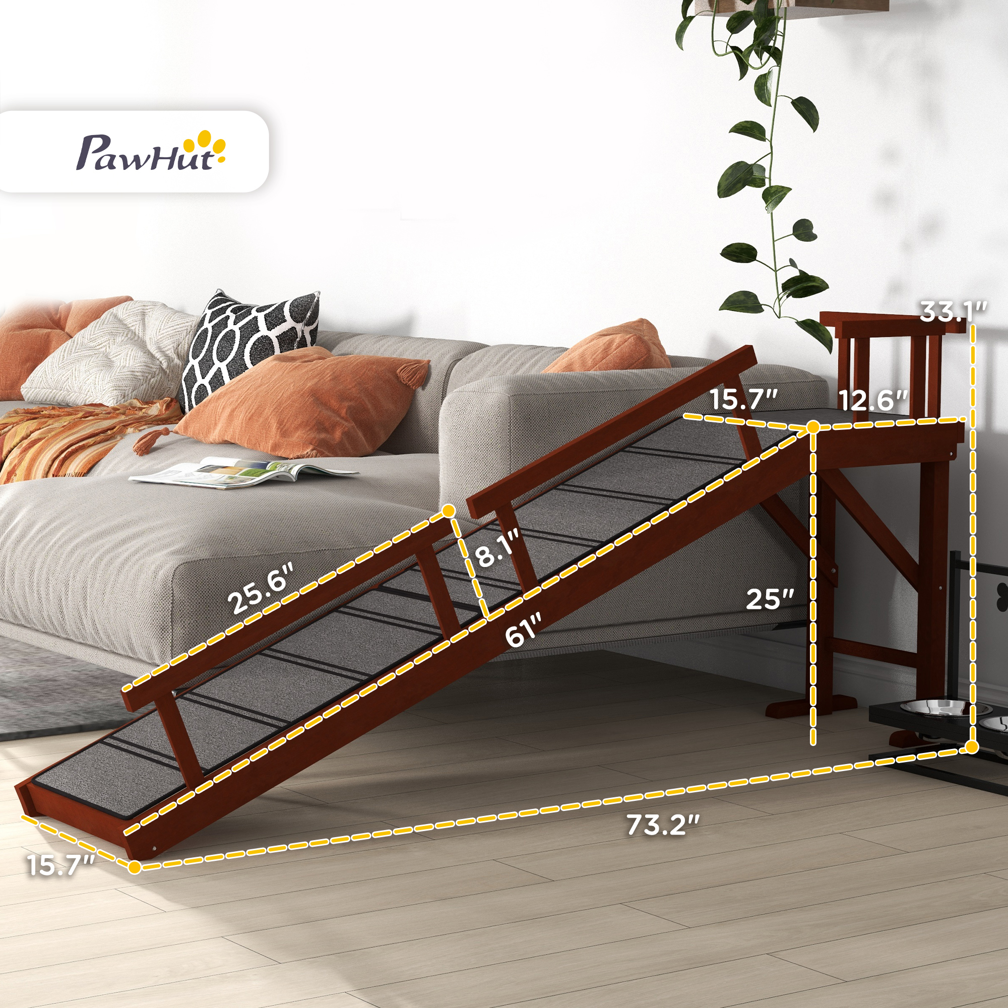 PawHut Wooden Dog Ramp with Removable Guardrails, Non-Slip Surface, 73. ...