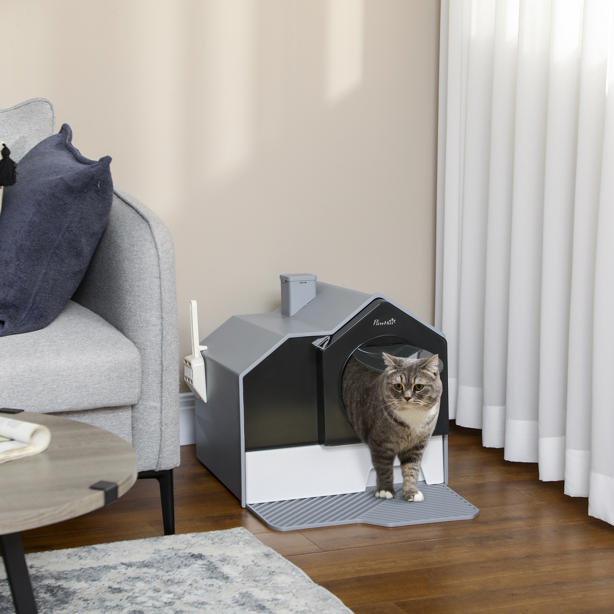 PawHut Hooded Cat Litter Box, Kitty Litter Pan with Litter Particle ...