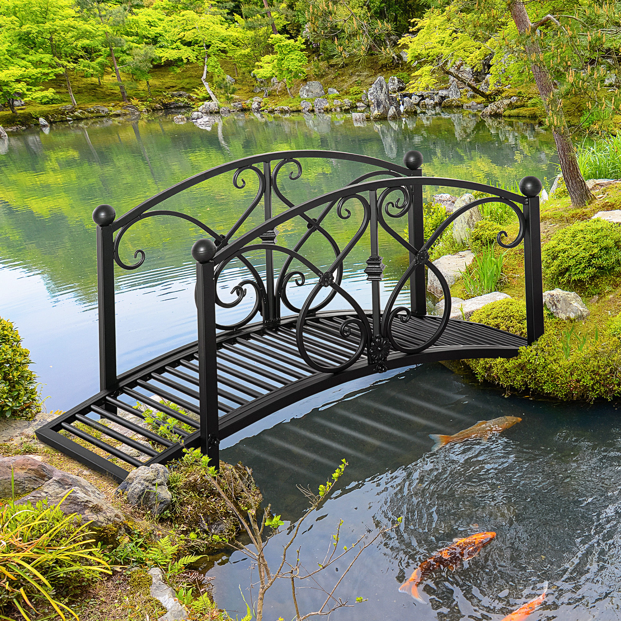 Outsunny Garden Bridge 3.3FT, Decorative Classic Backyard Pond Bridge ...