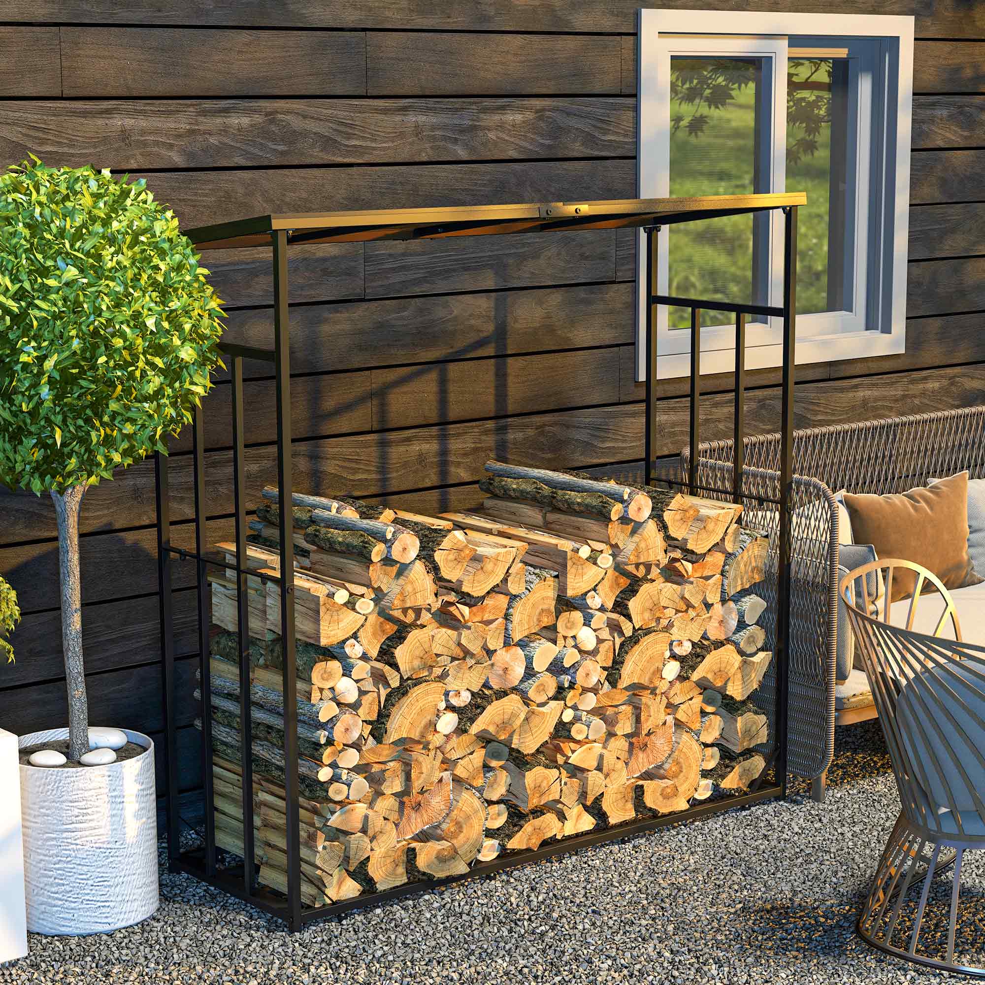 Outsunny 73" Firewood Rack Wood Storage Log Holder with Polycarbonate ...