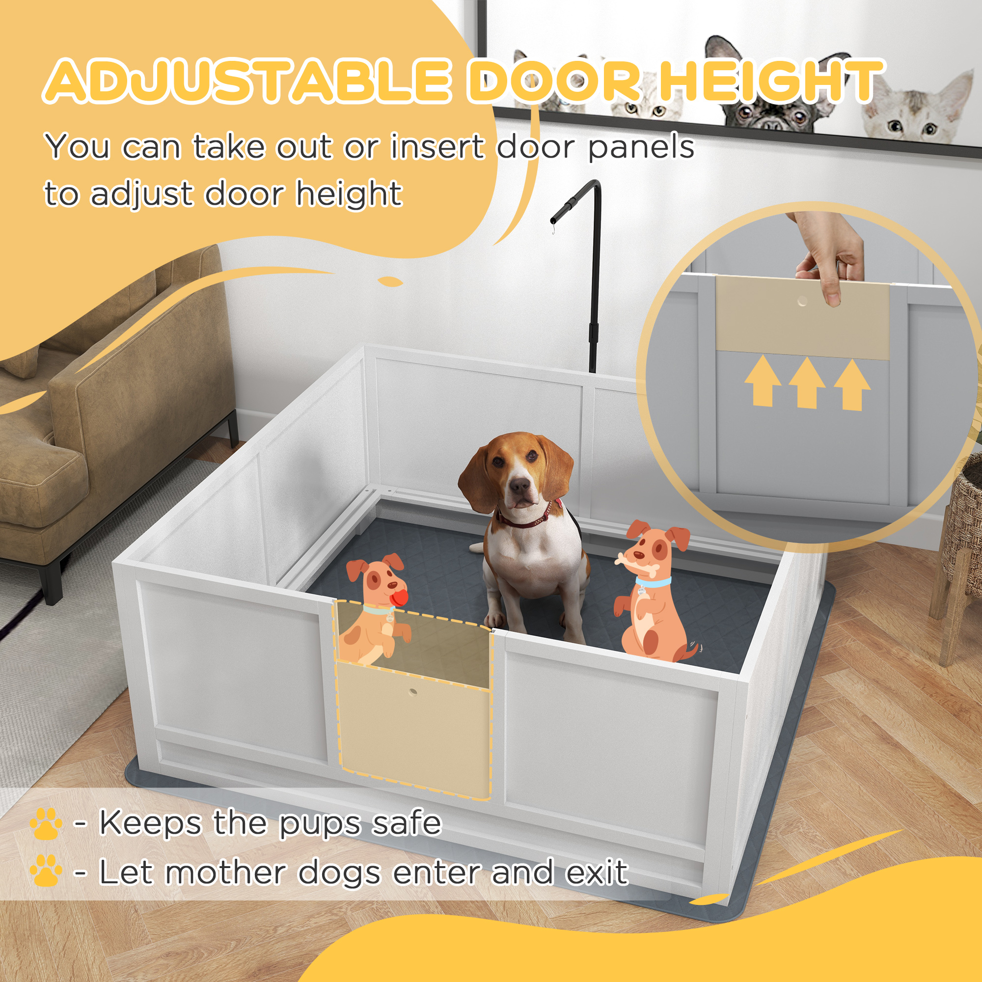 PawHut Whelping Box for Puppies Birth with Pee Pad, Pig Rail ...