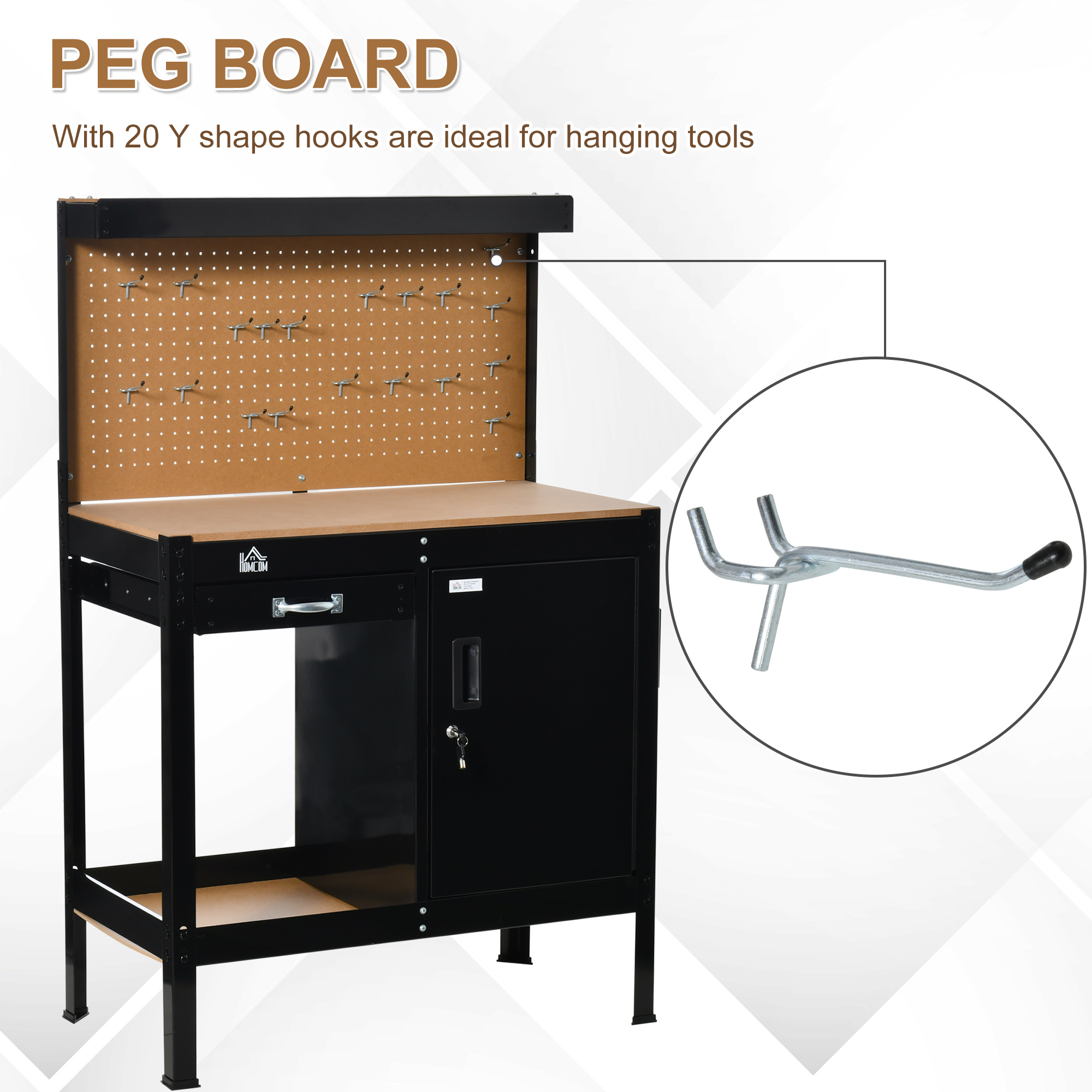 HOMCOM Multipurpose Workbench Workshop Tools Table with Drawer and Peg ...