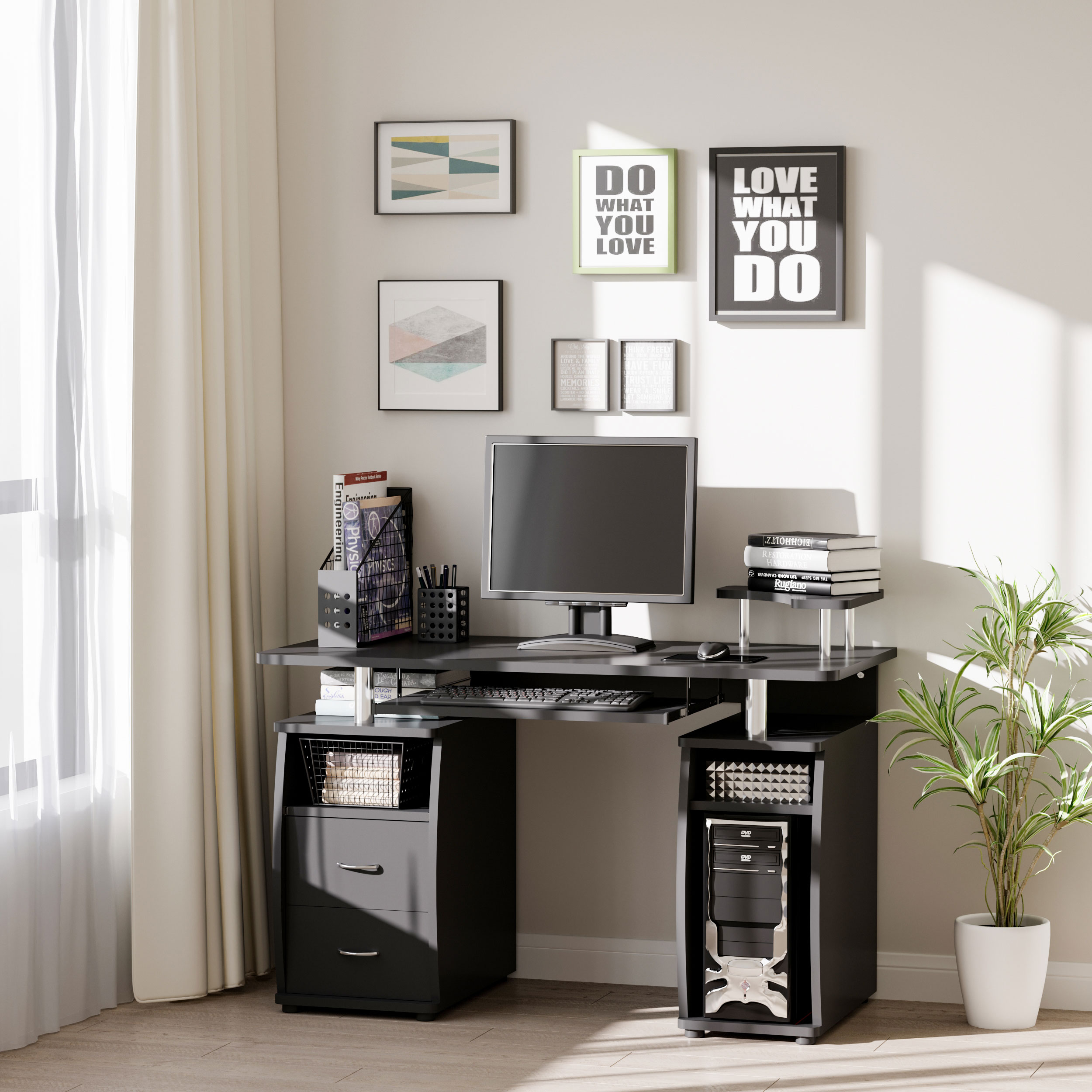 HOMCOM Multi-Function Computer Desk Home Office Workstation with ...