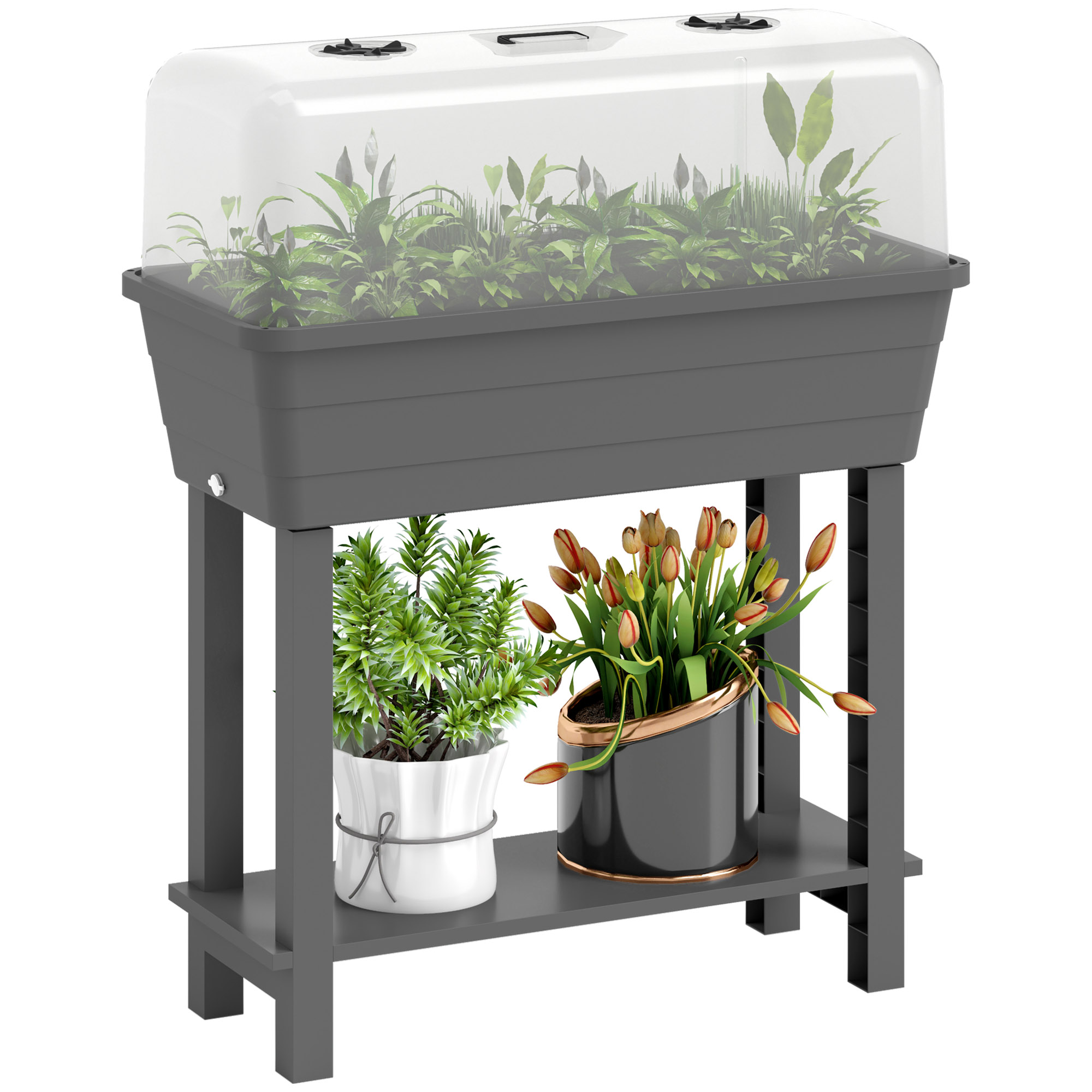 Outsunny 41L Self Watering Raised Garden Bed w/ Ventilation Transparent ...